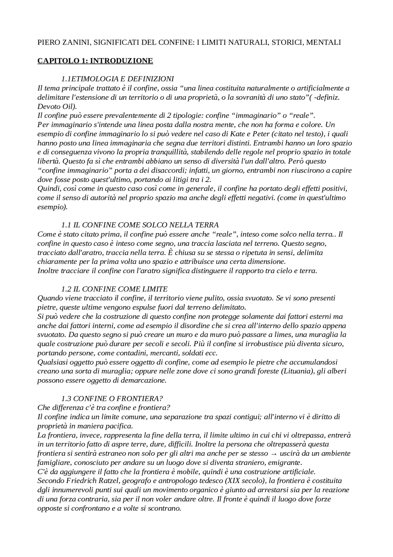 Riassunto Libro Significati Del Confine P Zanini Docsity