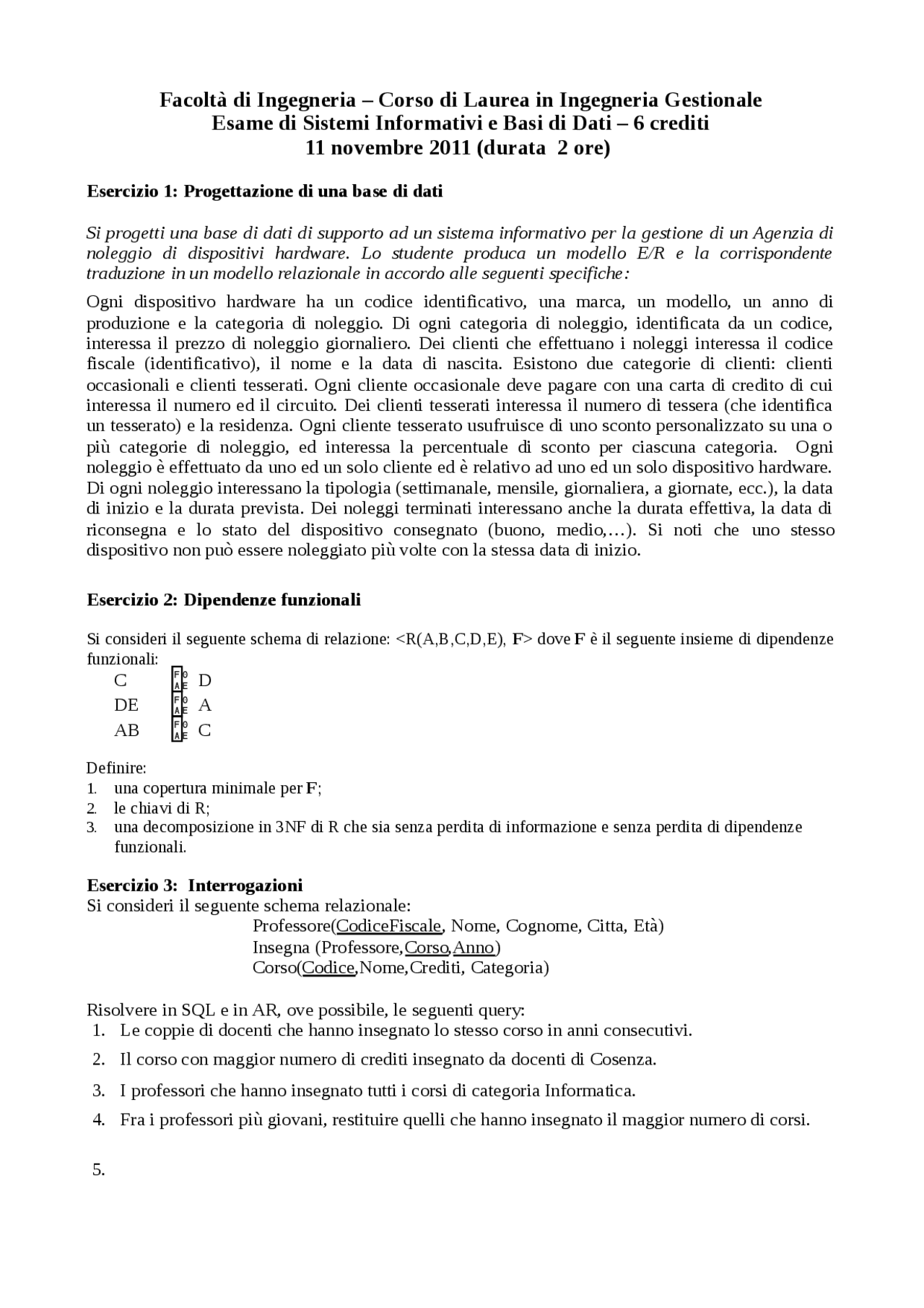 Esame Di Sistemi Informativi E Basi Di Dati Docsity