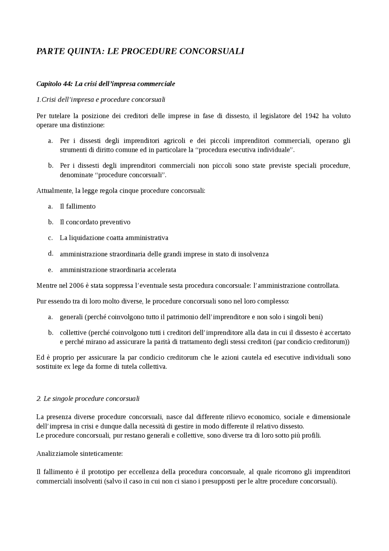Le Procedure Concorsuali Docsity