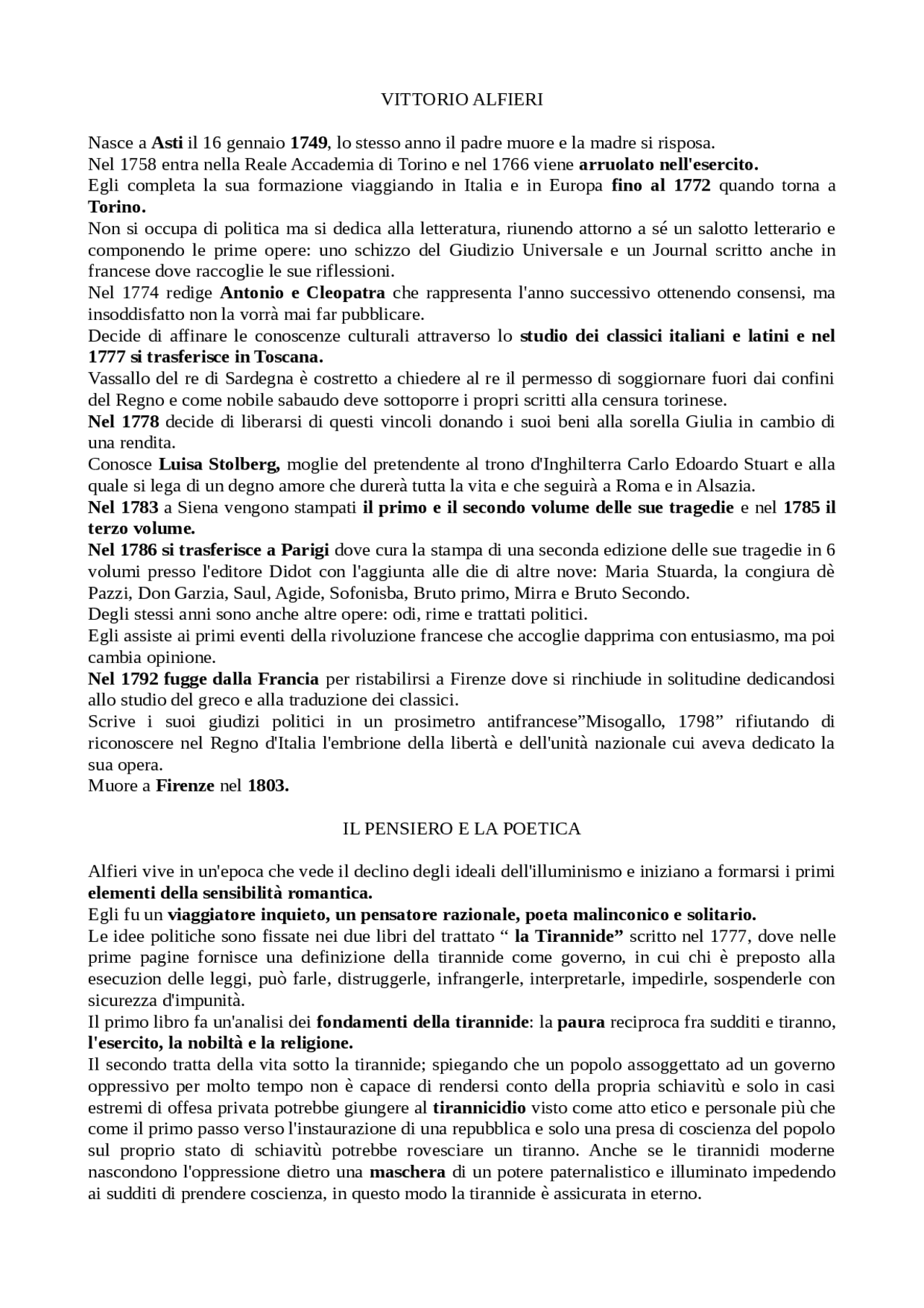 Riassunto Su Alfieri Docsity