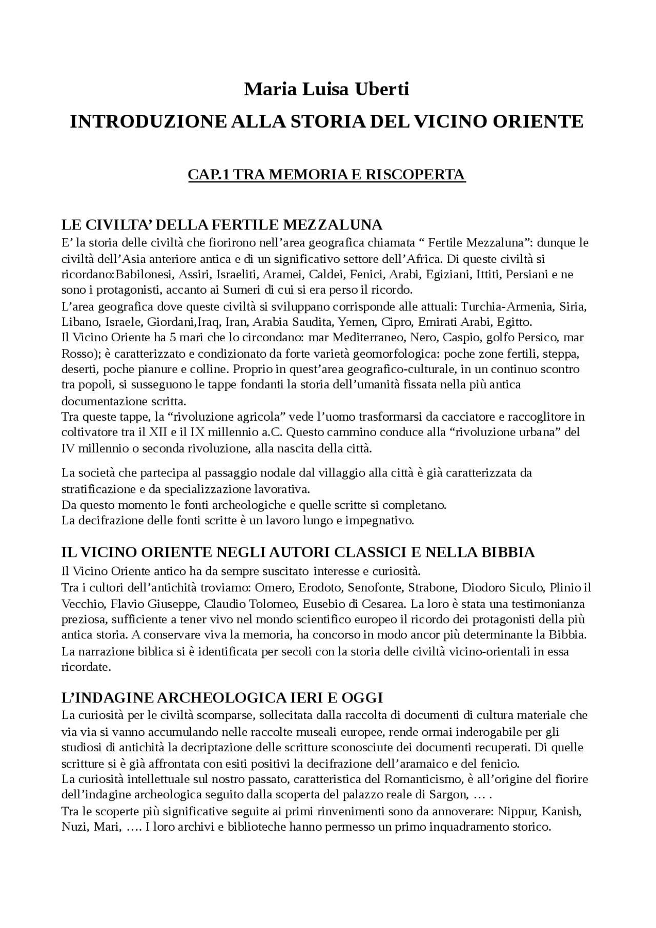 Introduzione alla storia del vicino oriente Maria Luisa Uberti ...