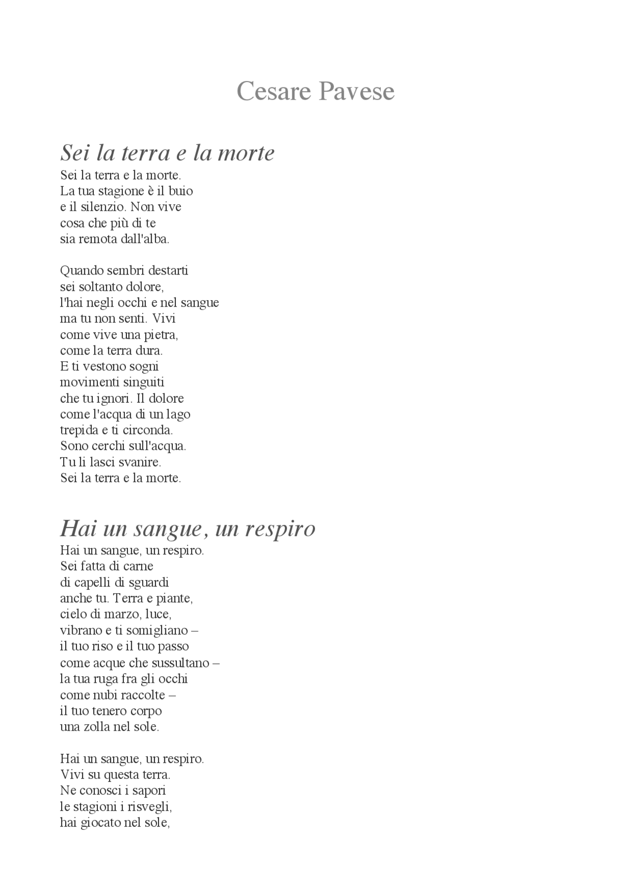 Documento Cesare Pavese poesie - Docsity