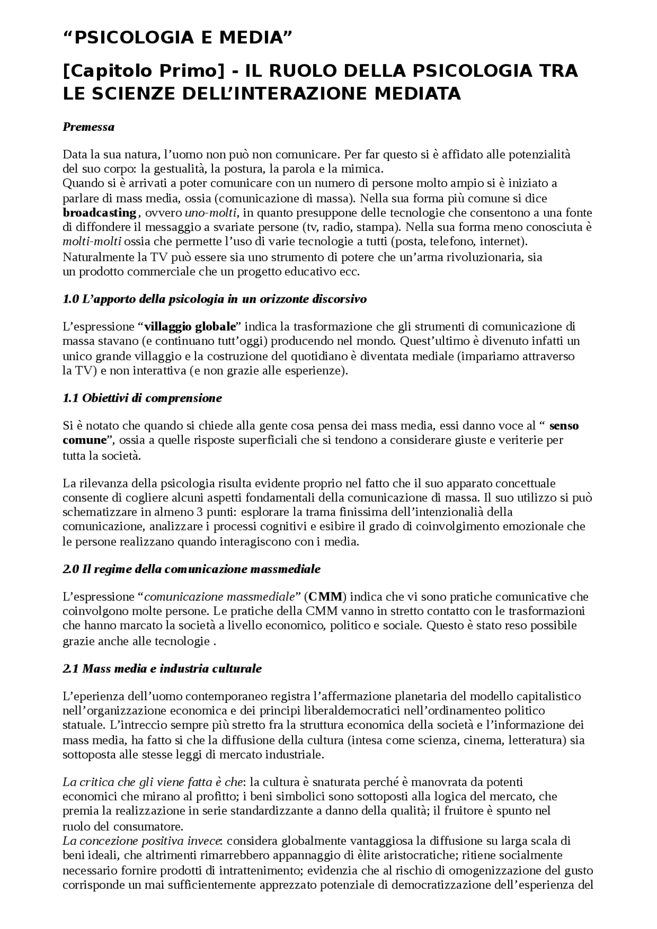 Riassunti Psicologia And Media Di Giuseppe Mininni Docsity