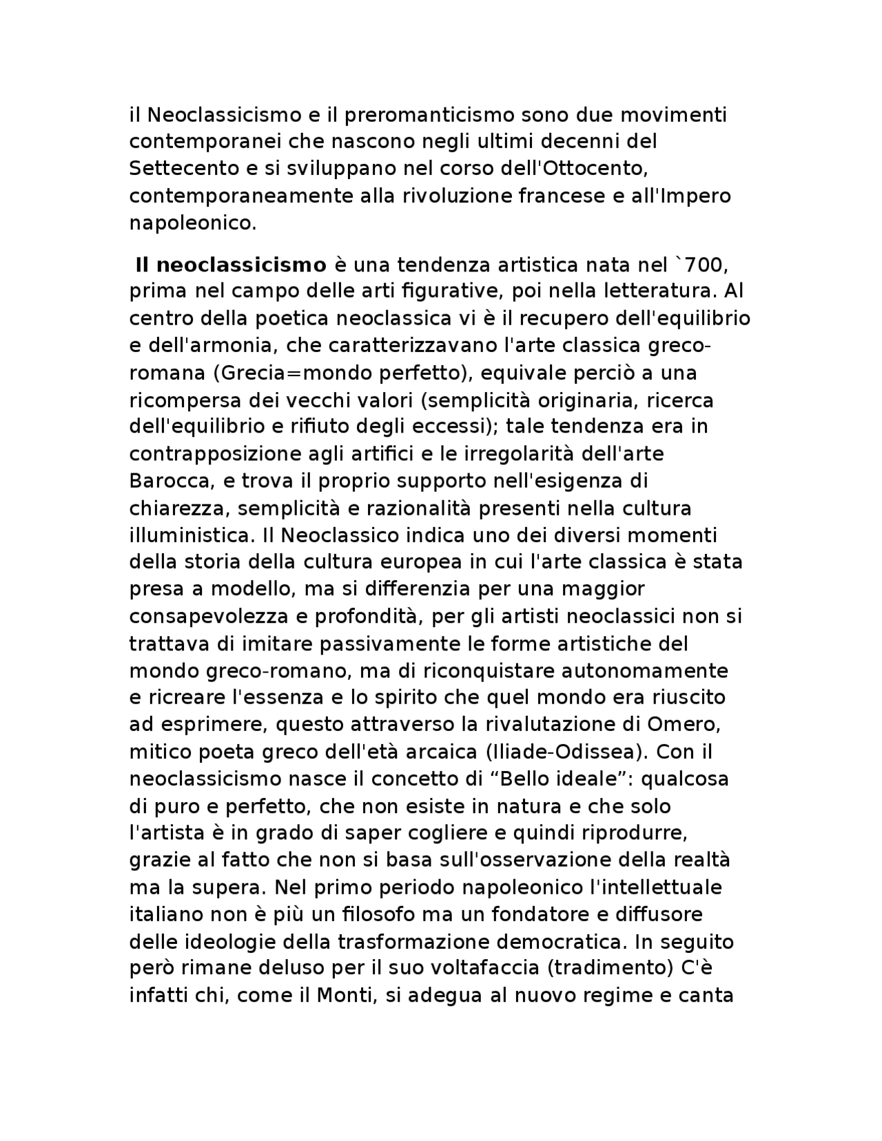 Neoclassicismo E Preromanticismo Docsity