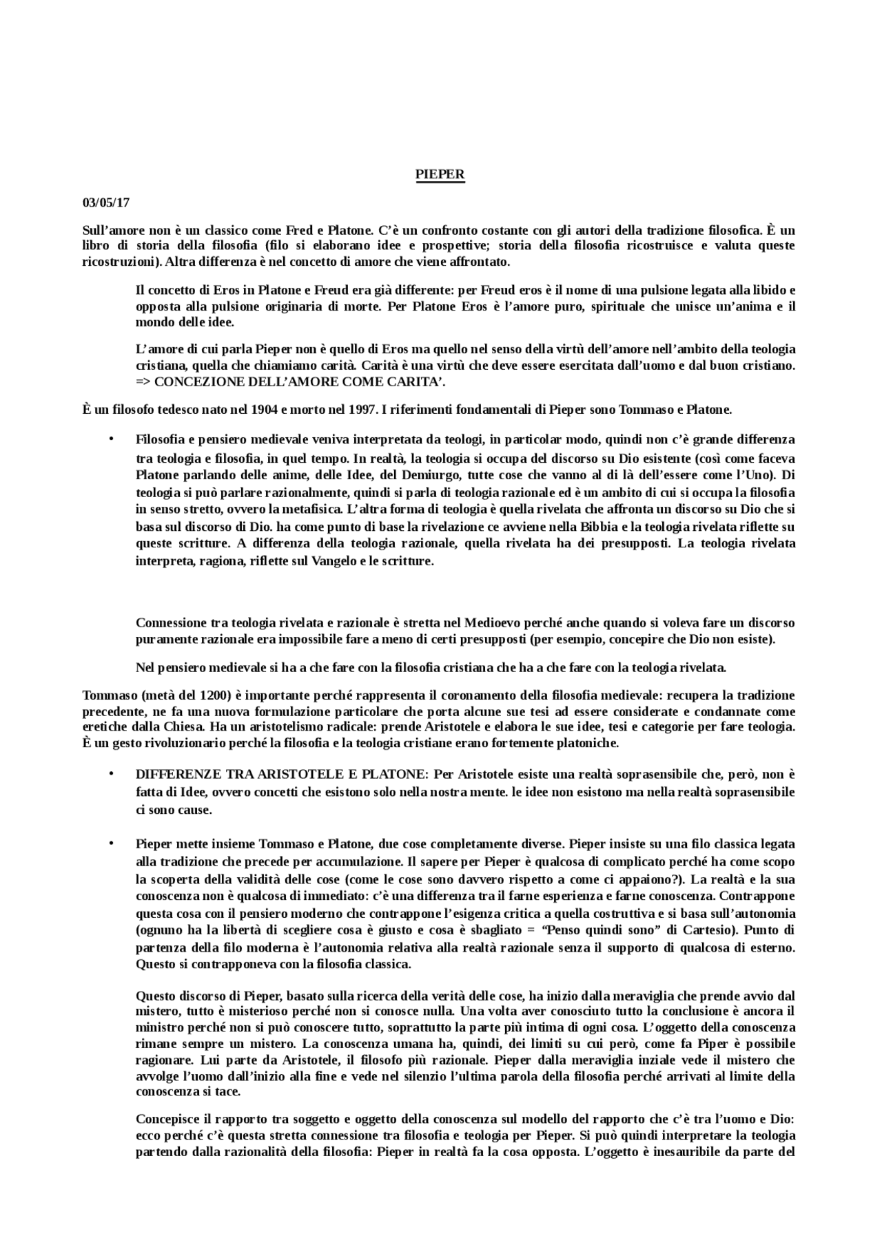 Riassunto Sullamore Di Pieper Docsity