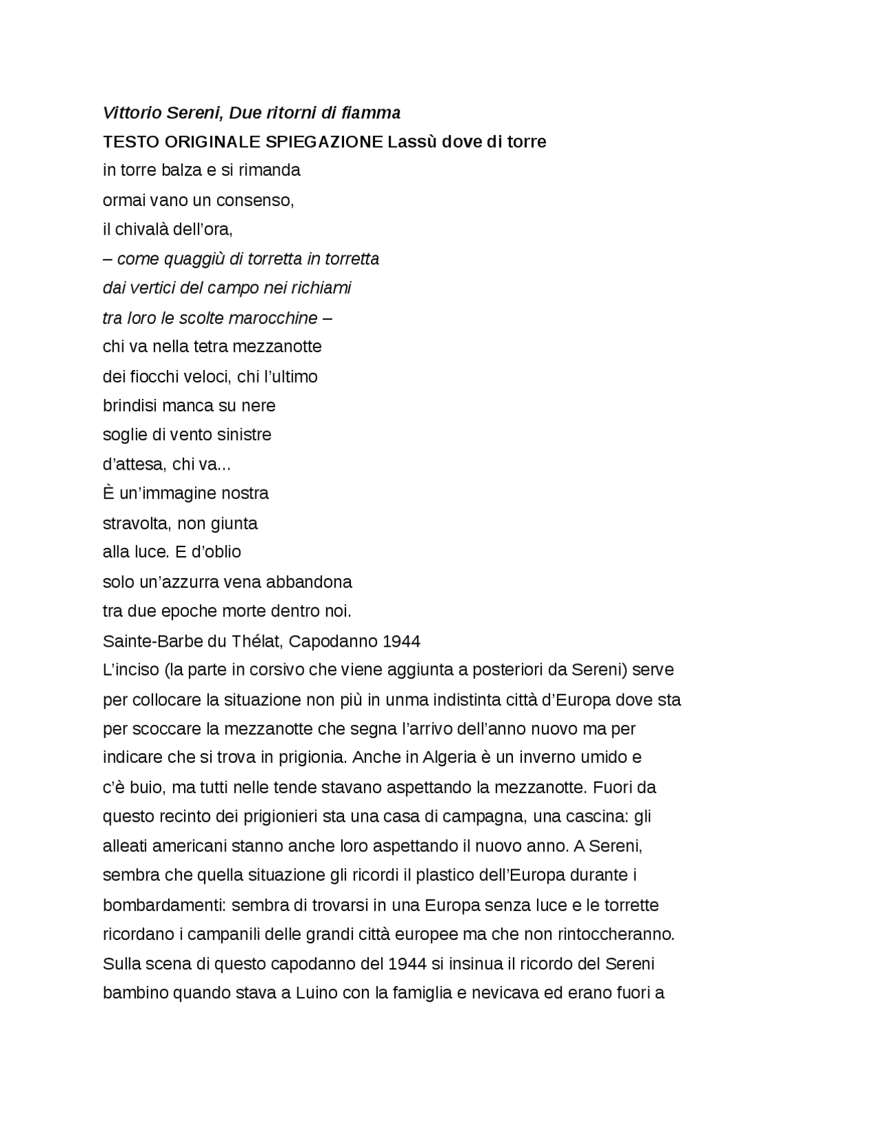 Spiegazioni Testi Di Vittorio Sereni Docsity
