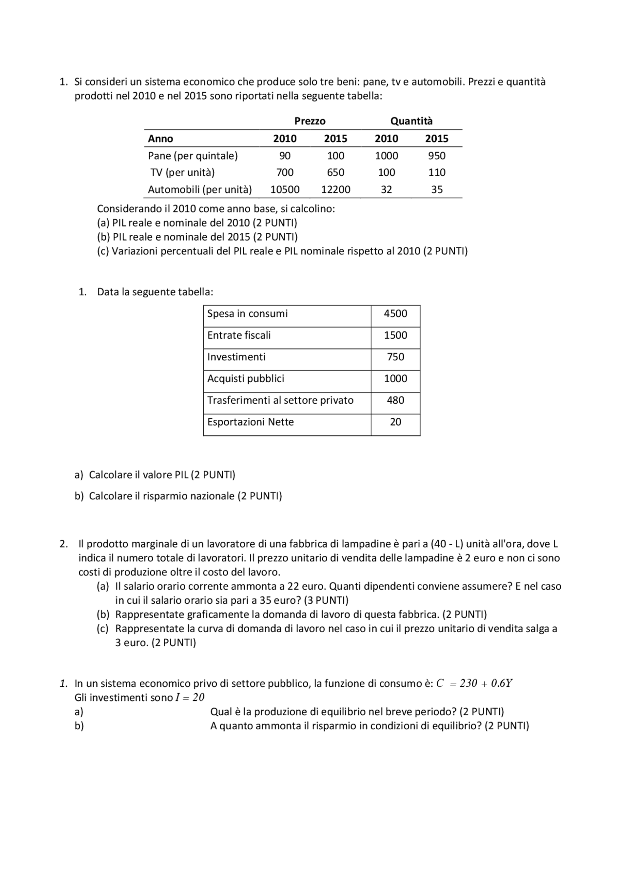 Simulazione Esame Macroeconomia Docsity