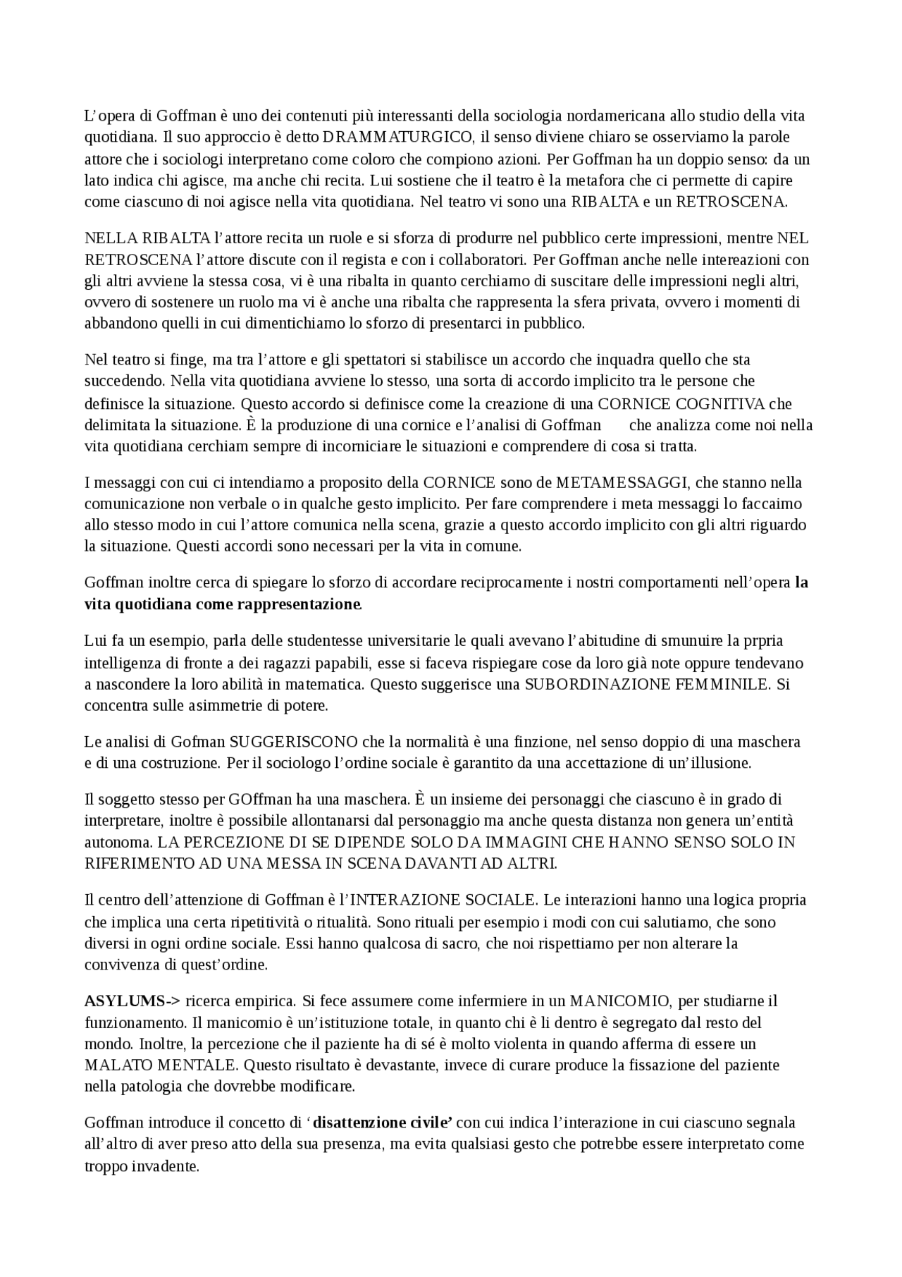 Goffman Appunti Di Sociologia Docsity