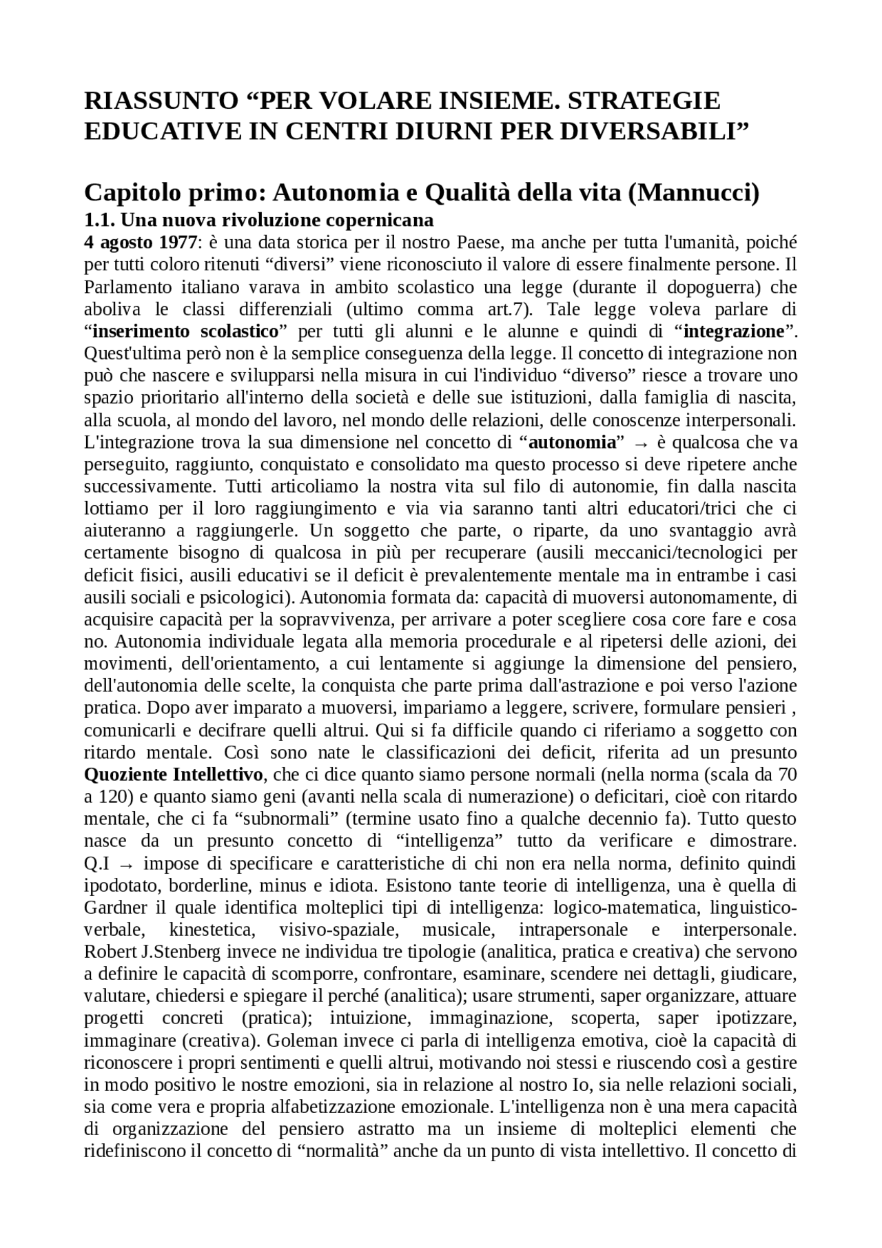 Per Volare Insieme Prof Mannucci Docsity