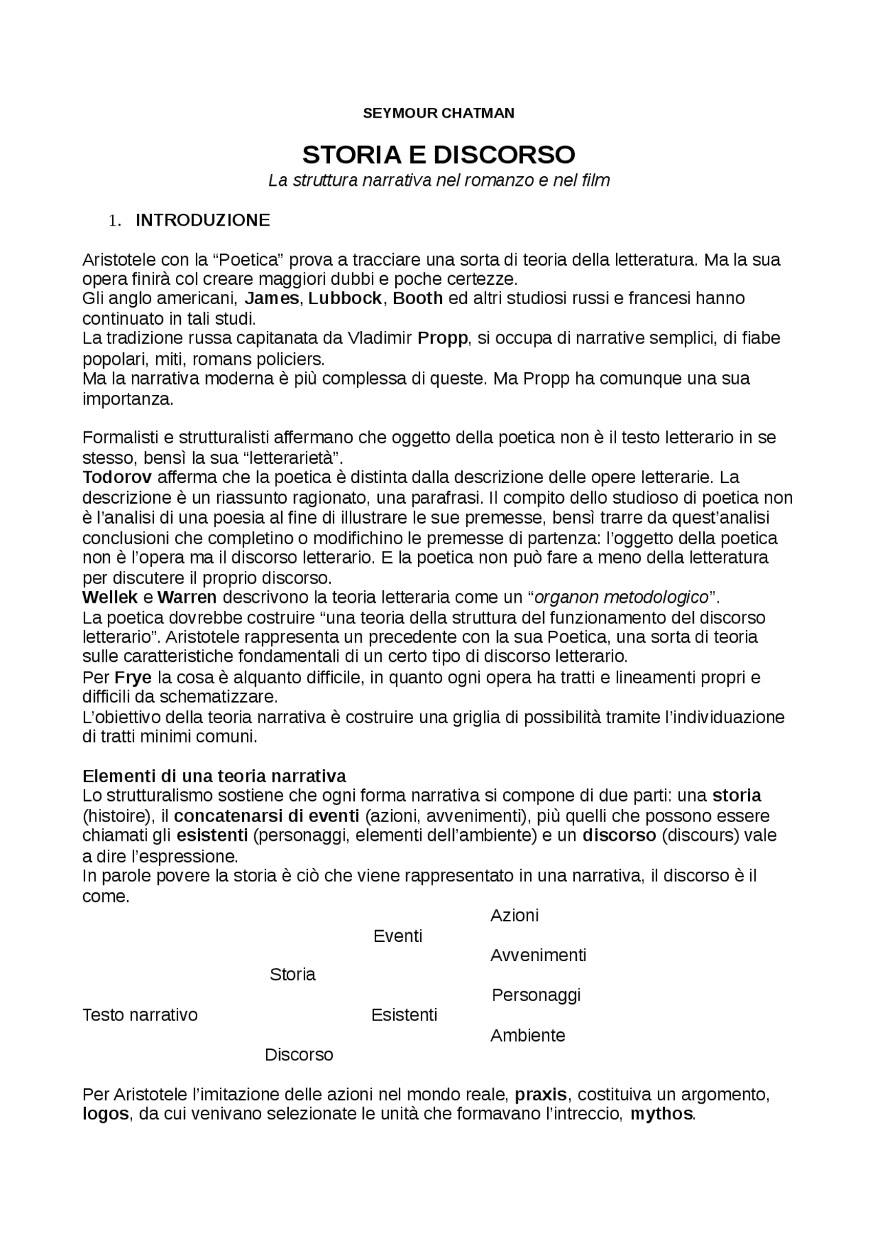 Seymour Chatman Storia E Discorso Docsity