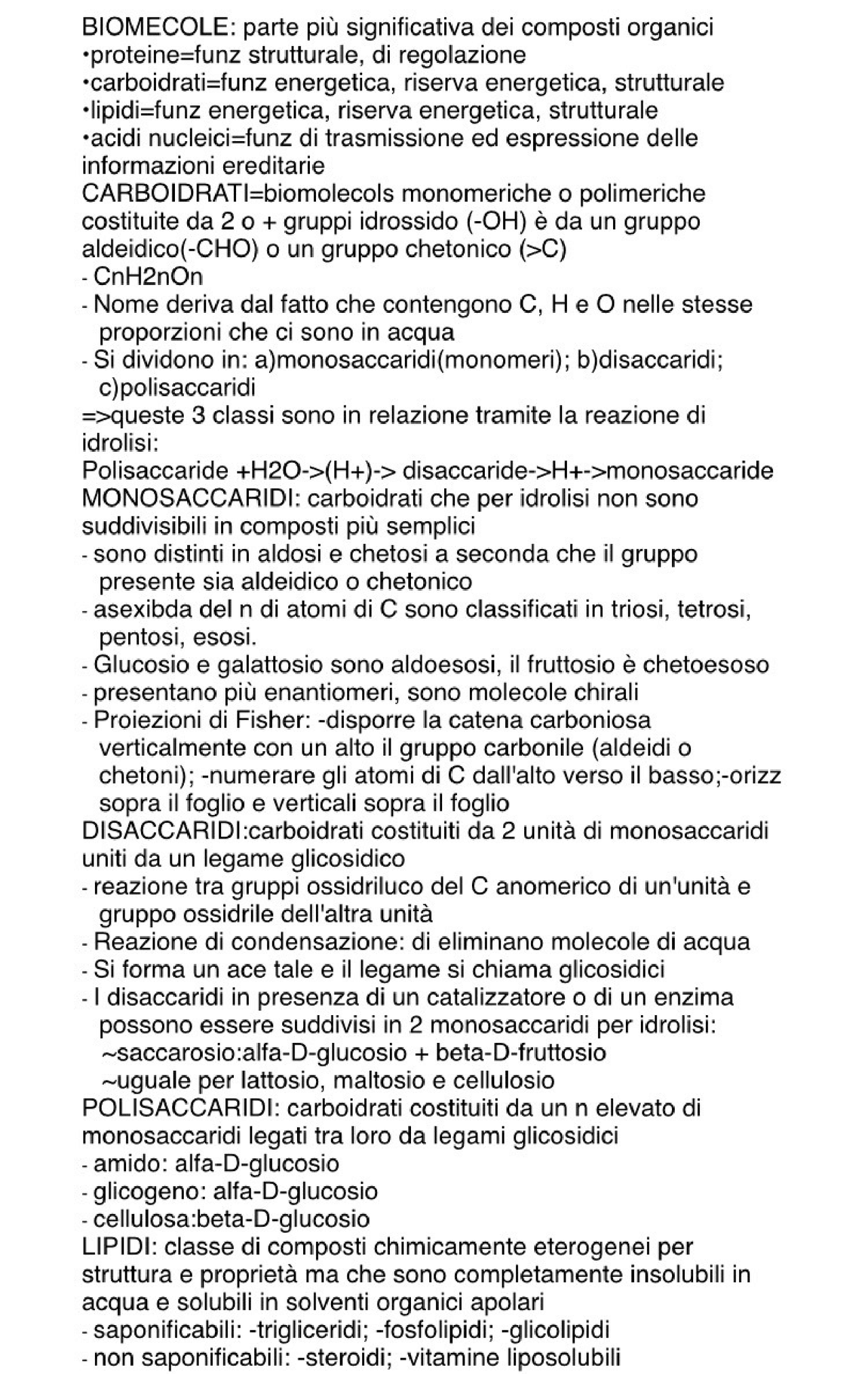 Chimica Le Biomolecole Docsity