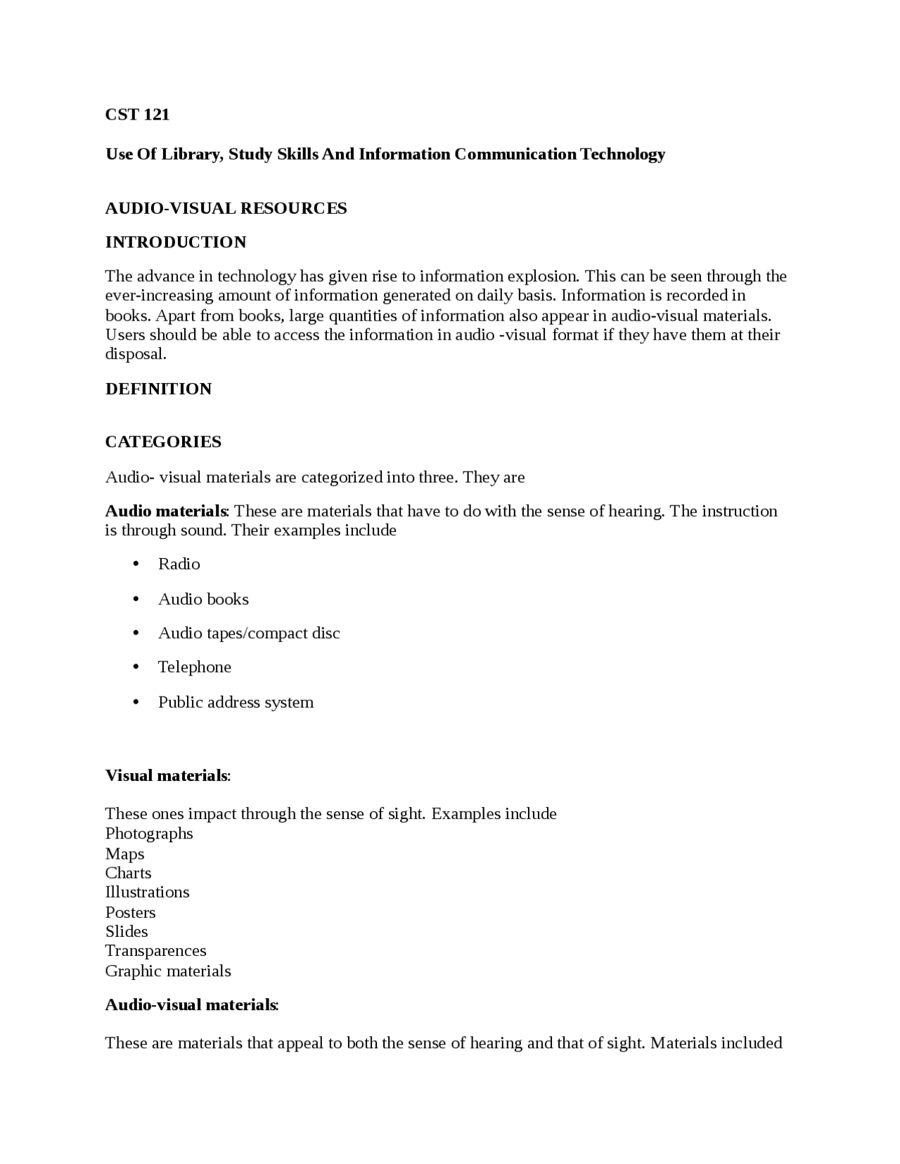 Audio Visual Resources - Docsity