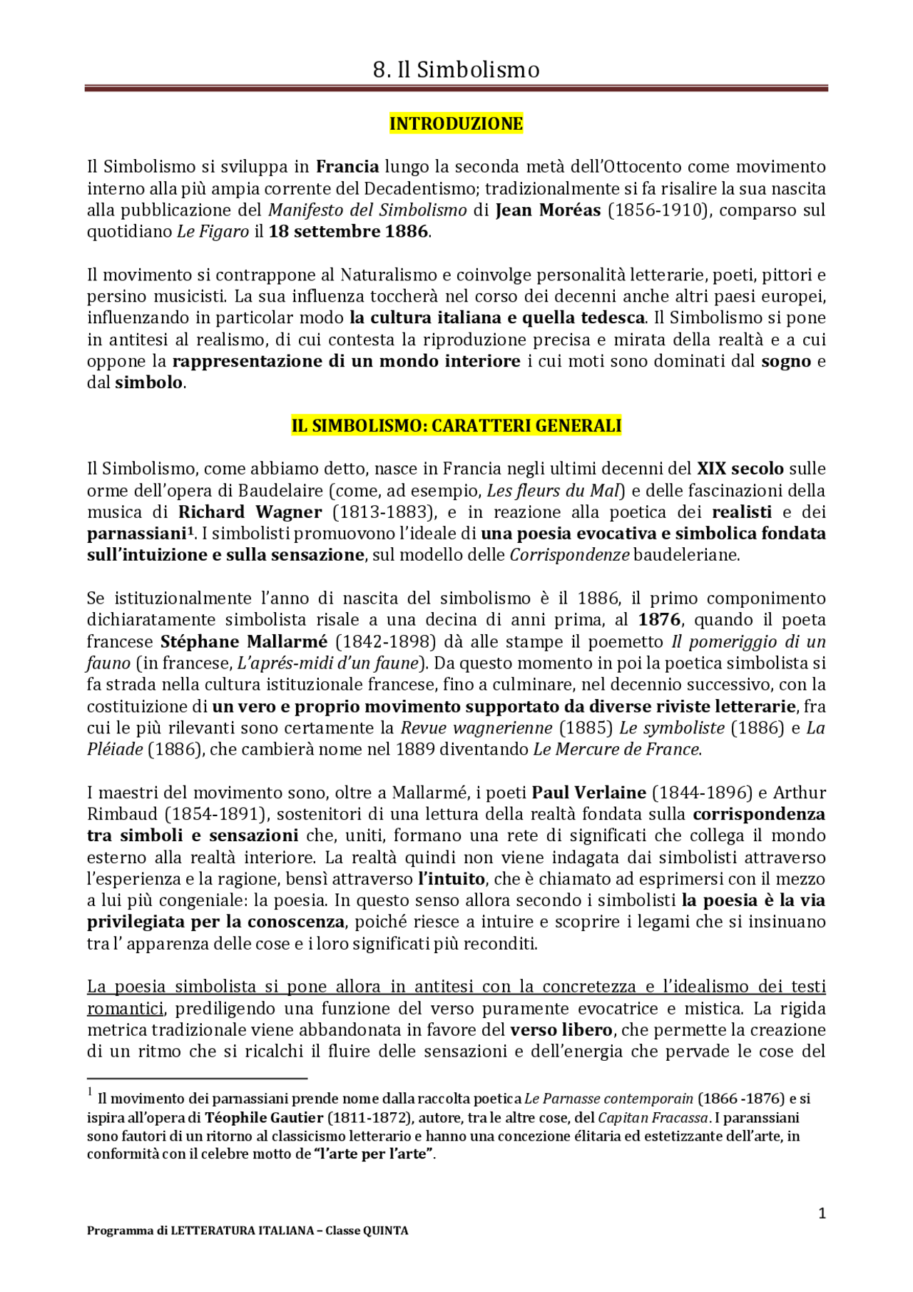 Il Simbolismo Appunti Docsity
