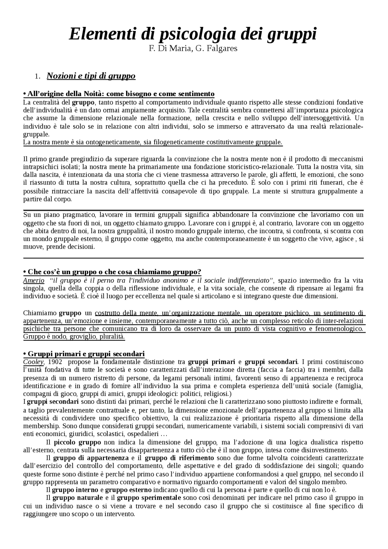 Elementi di psicologia dei gruppi - Docsity
