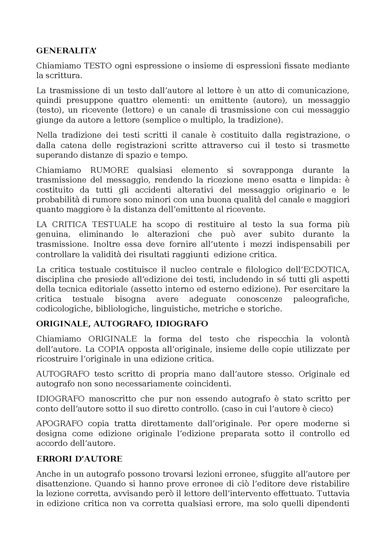 Principi E Applicazioni Di Critica Testuale Docsity