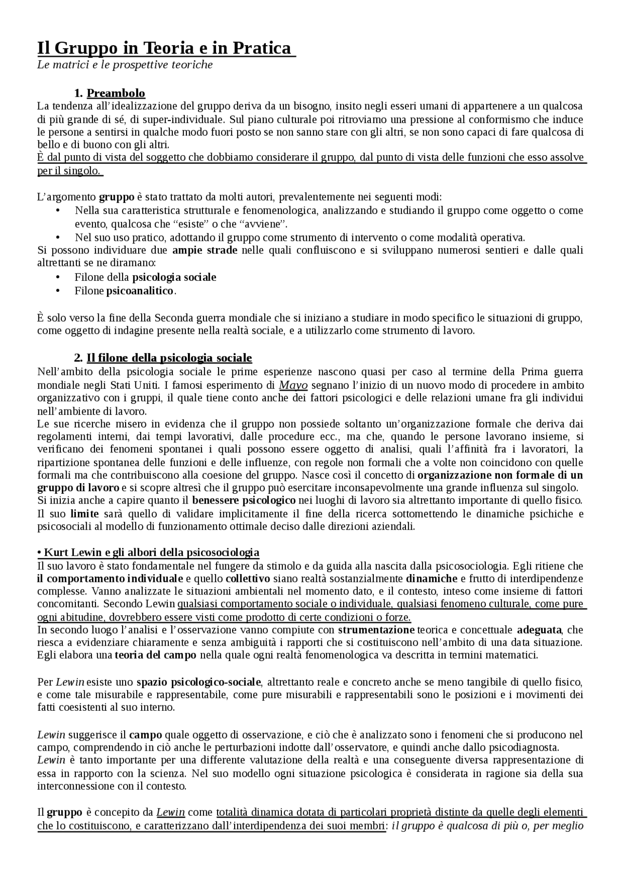 Il Gruppo In Teoria E In Pratica Docsity