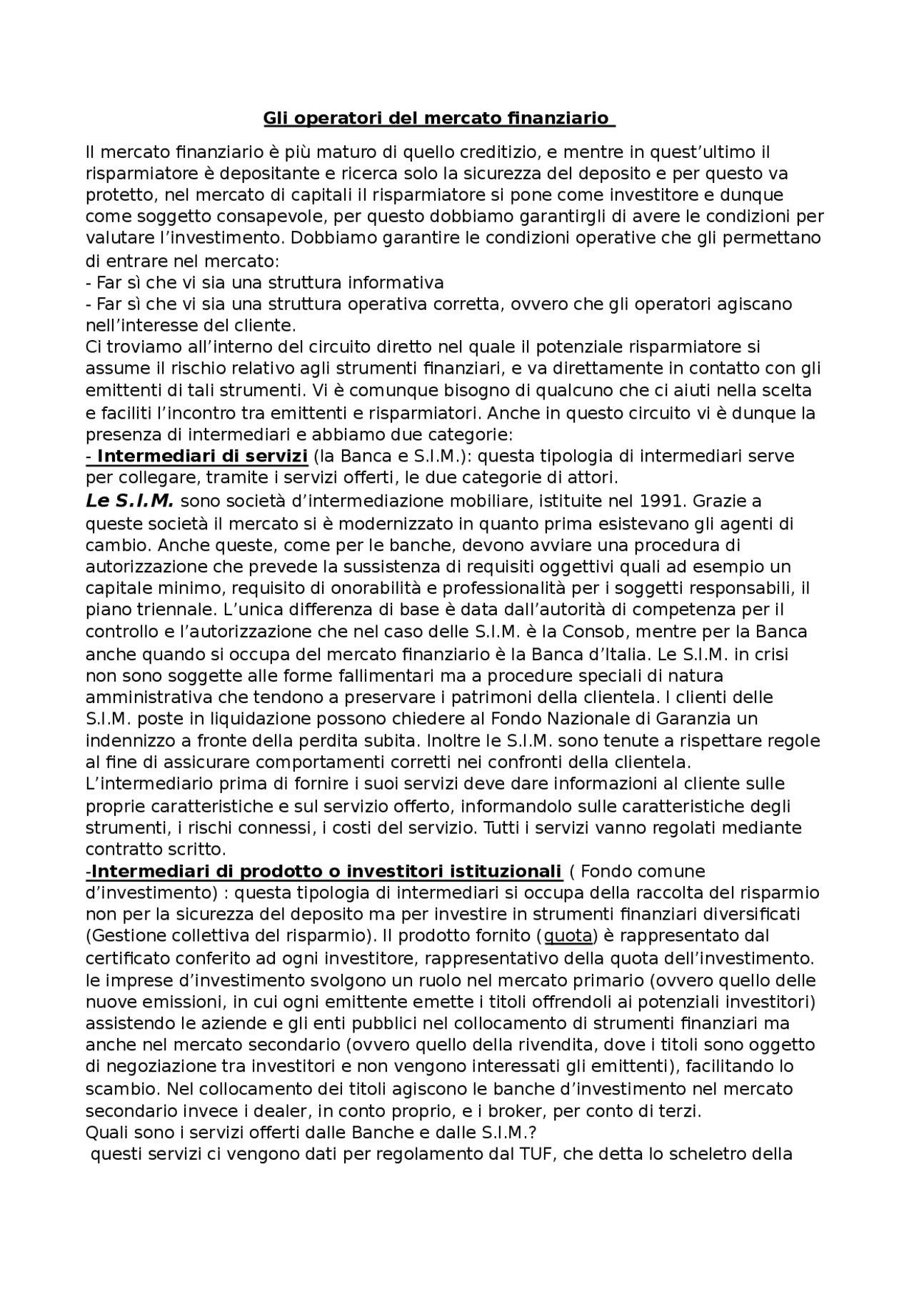 Riassunto Intermediari Finanziari 1 Parte Prof Fandella Docsity