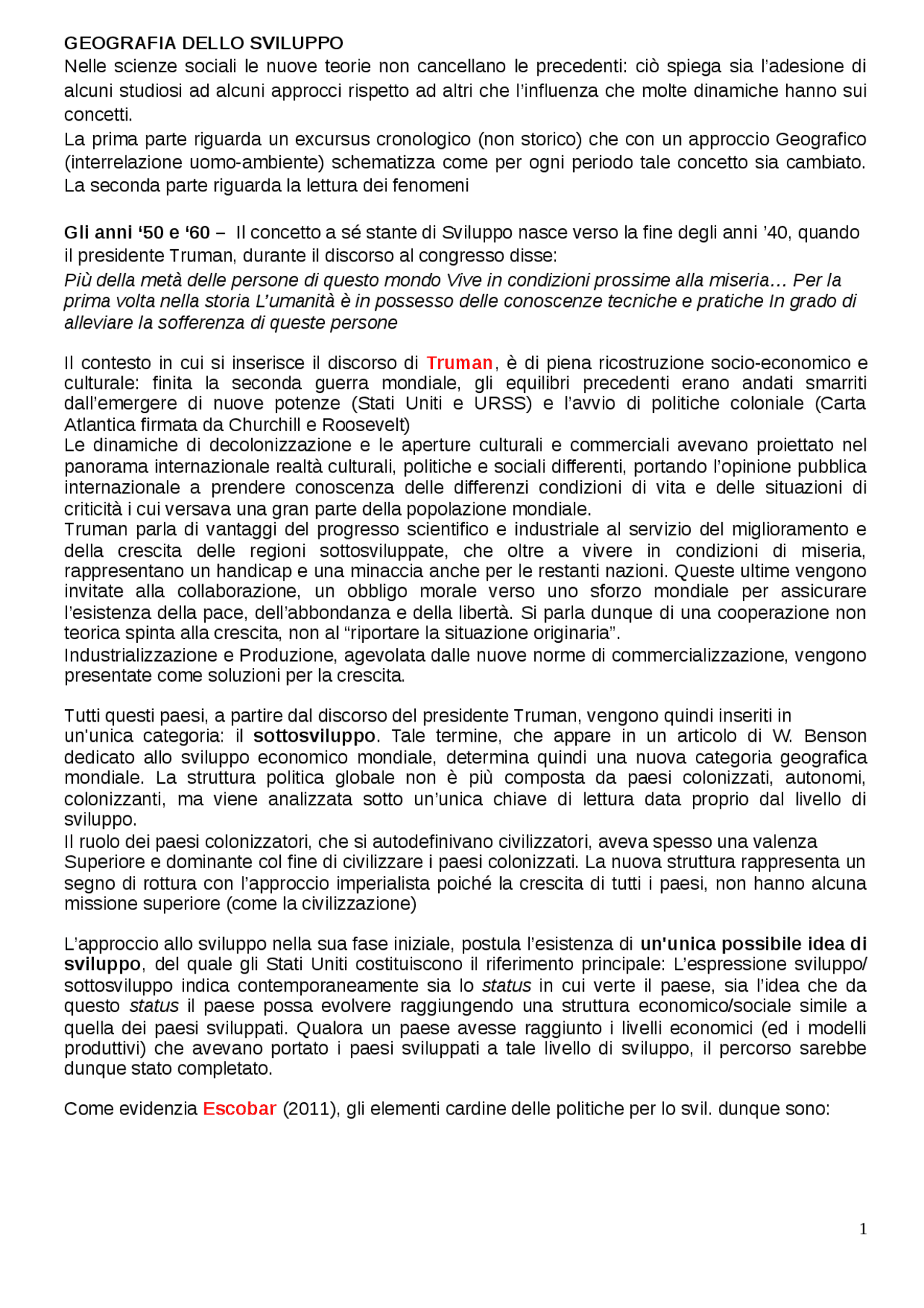 Geografia Dello Sviluppo Docsity