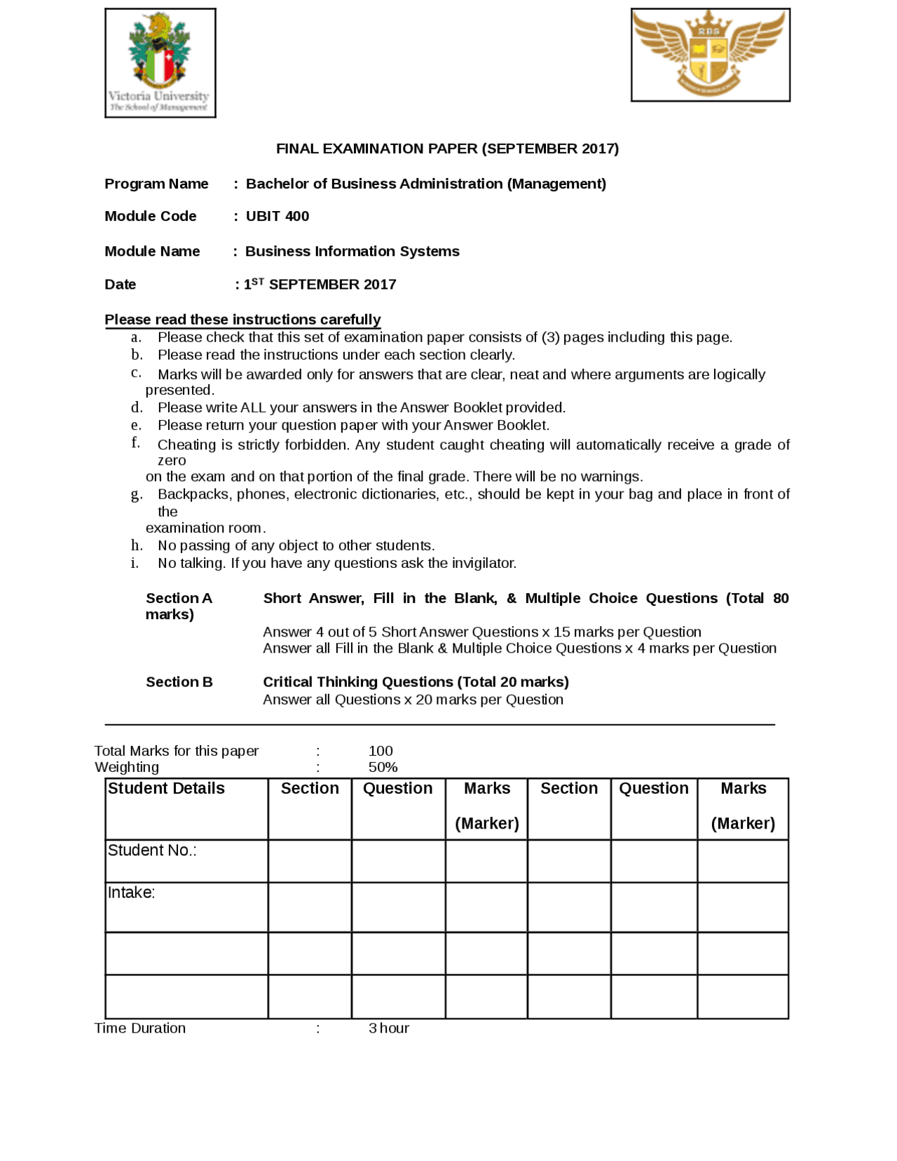 Business Information Systems Exam Version B Docsity