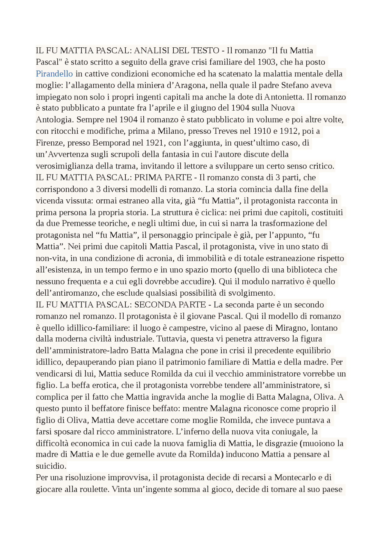Il Fu Mattia Pascal Di Luigi Pirandello Docsity