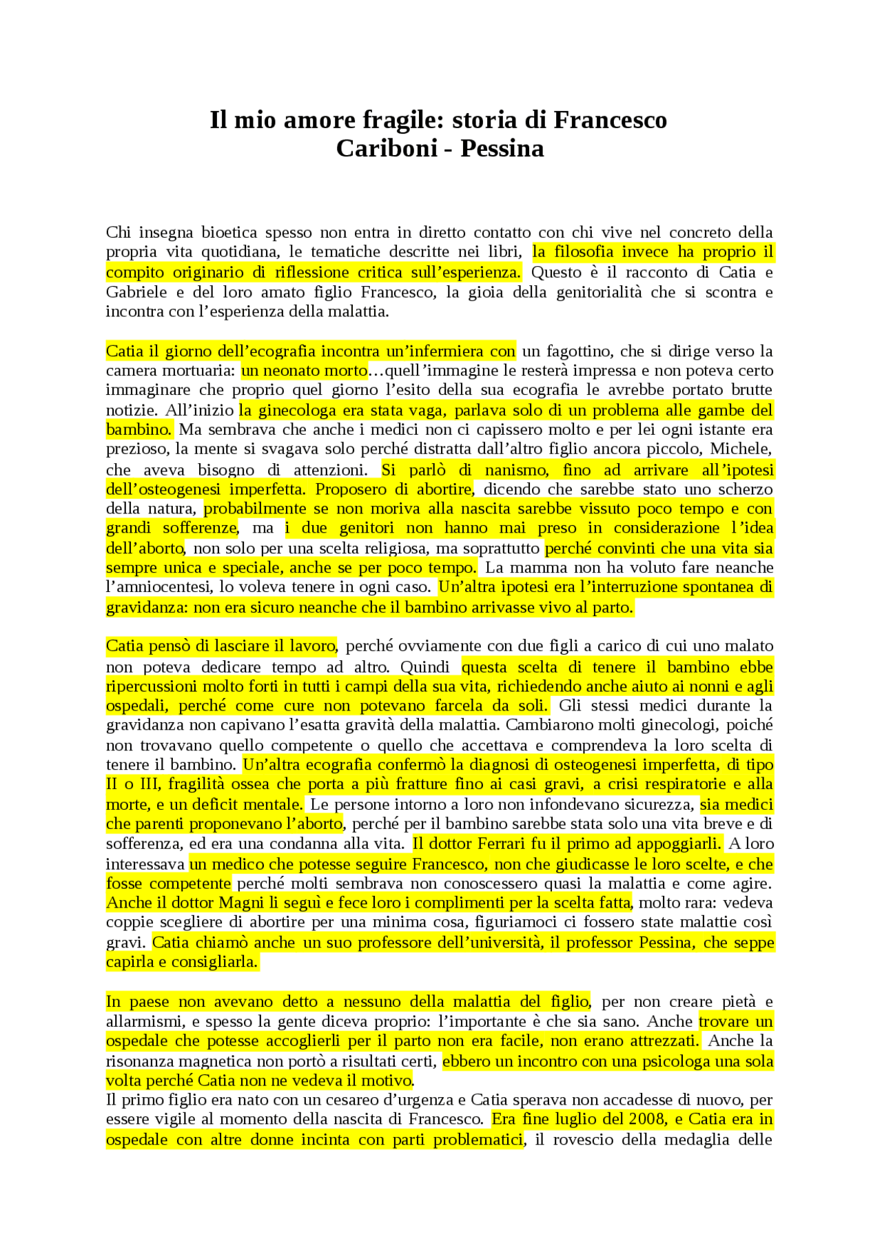 Riassunto "Il mio amore fragile. Storia di Francesco" - Docsity