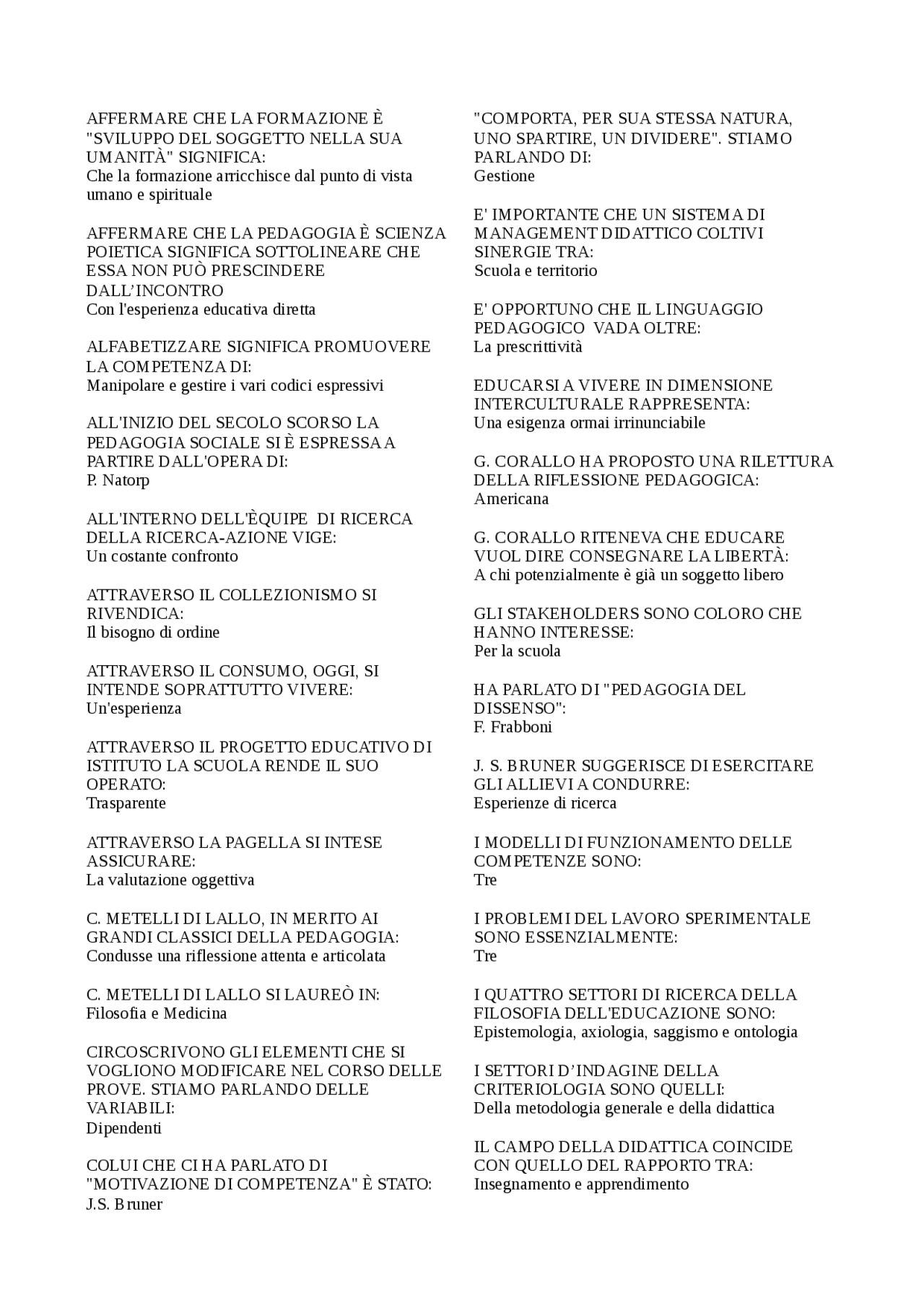 Test Di Pedagogia Generale Prove Desame Di Pedagogia Docsity