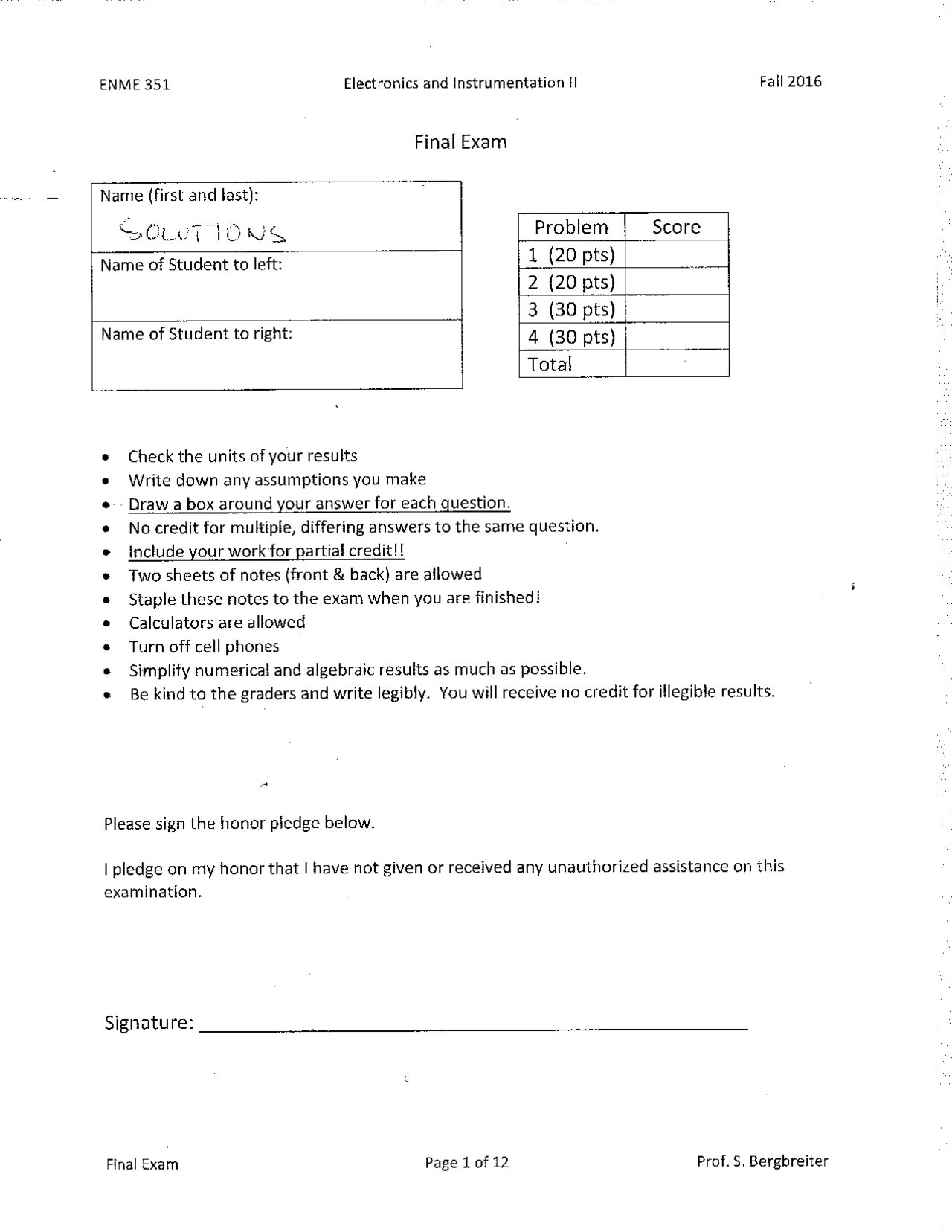 Electronics And Instrumentation Ii Final Exam Solutions 2016 Enme