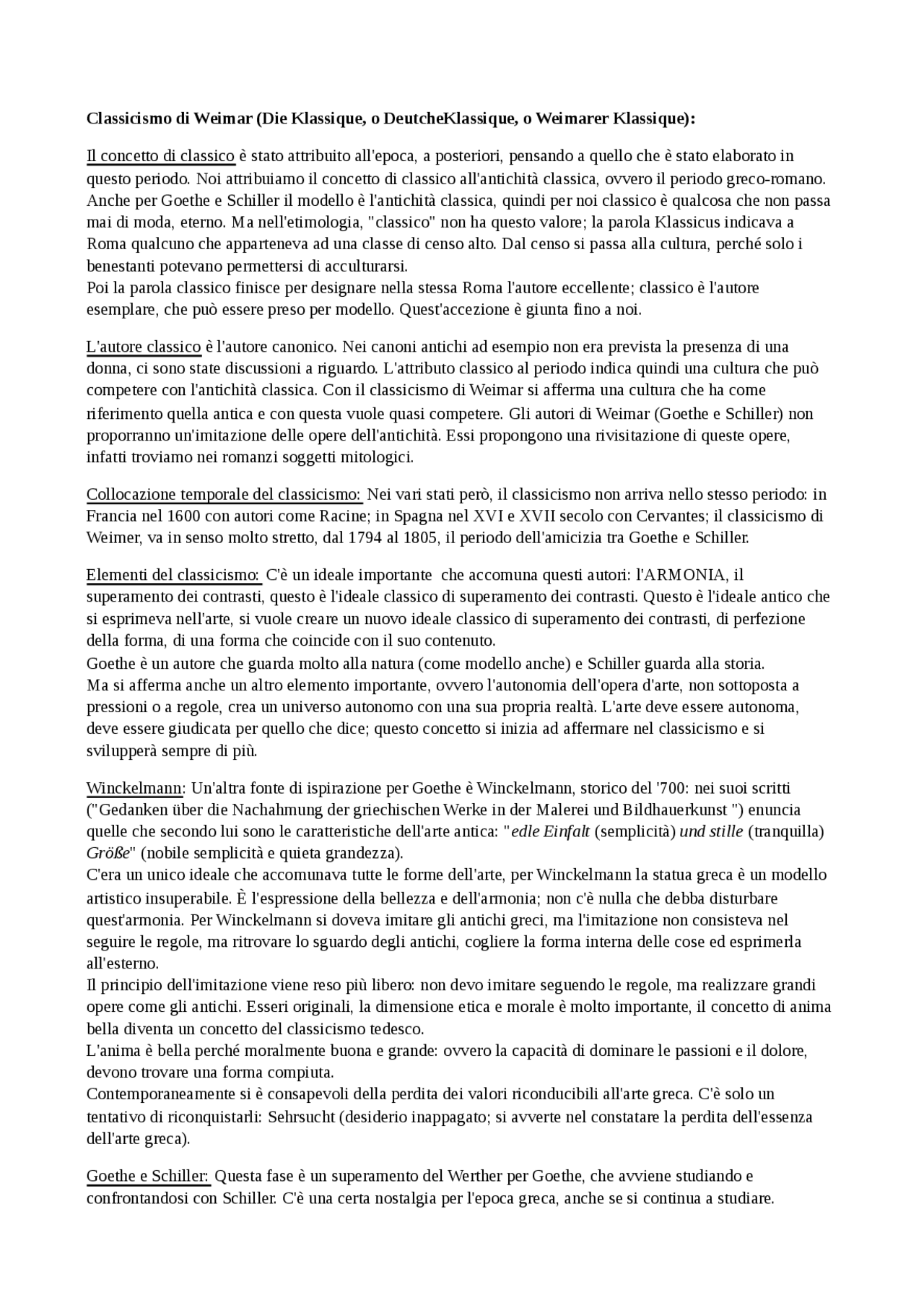 Classicismo Di Weimar Appunti Di Letteratura Tedesca Docsity
