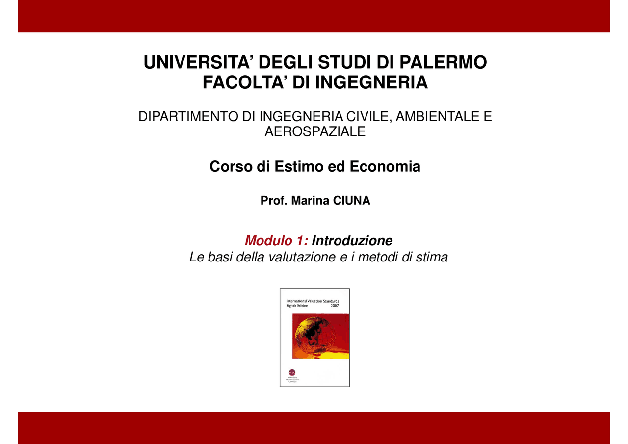Estimo Introduzione Docsity
