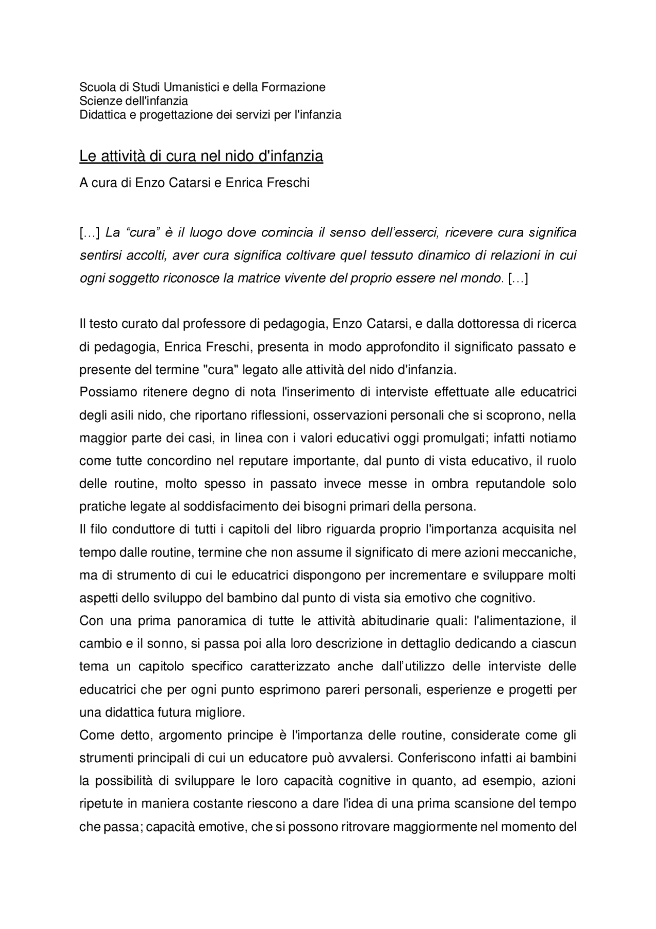 Le Attività Di Cura Nel Nido Dinfanzia Docsity
