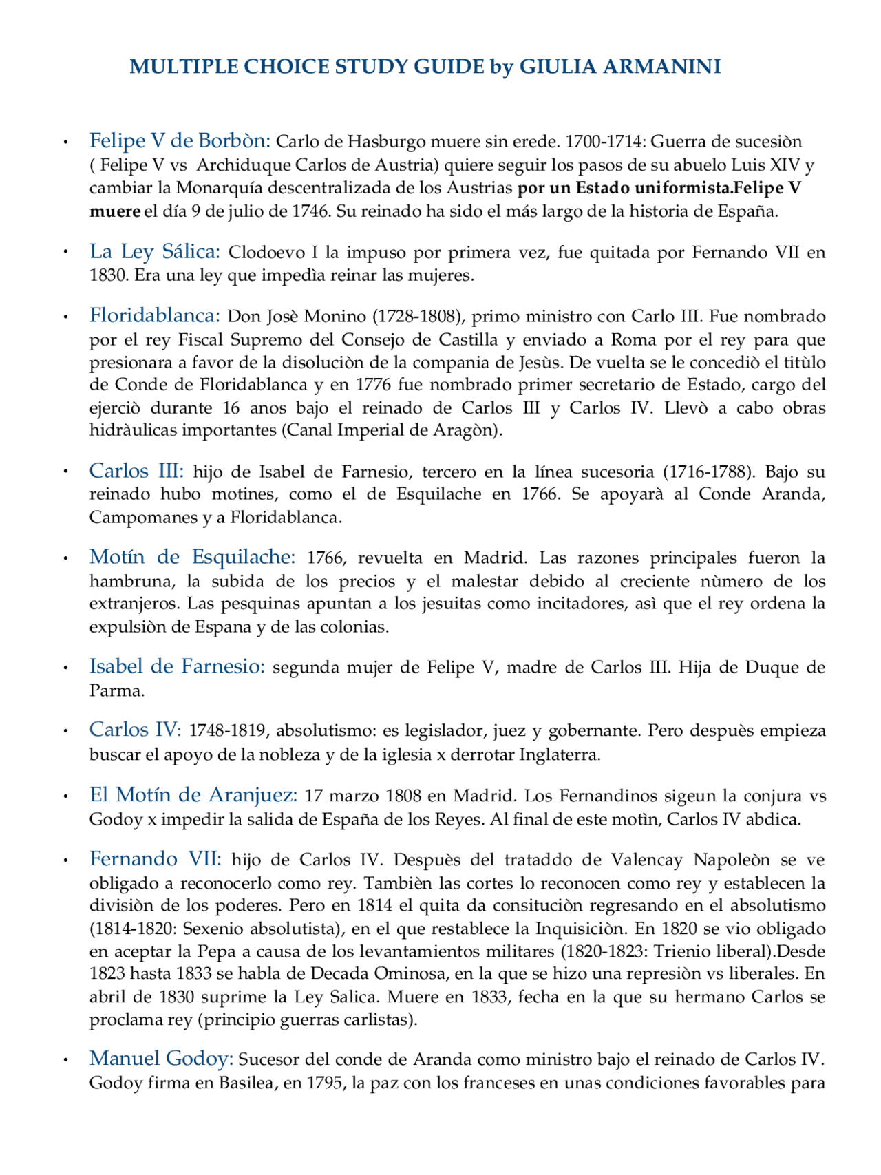 Esame Cultura Spagnola Docsity