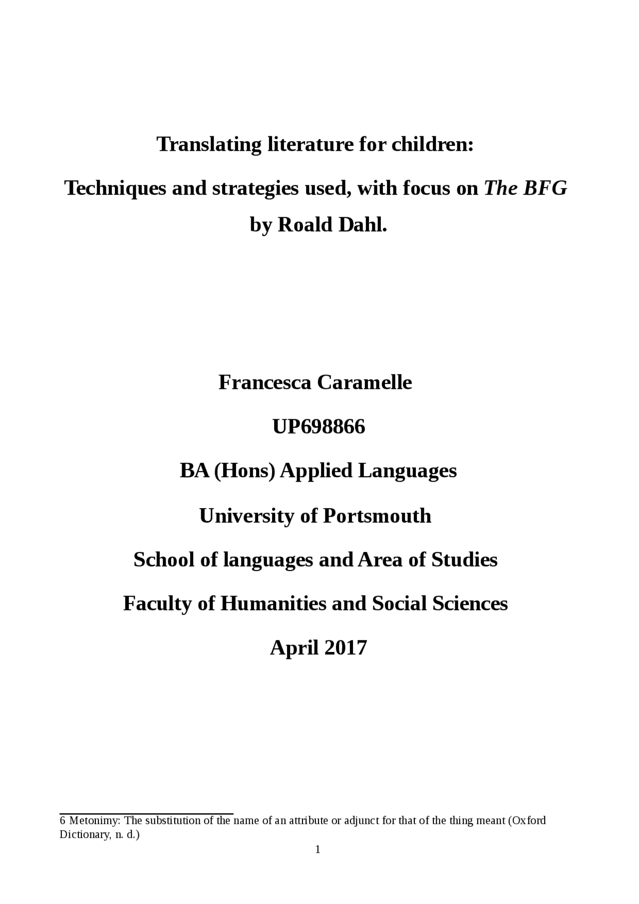 Translating Children's literature: techniques and strategies used, with ...