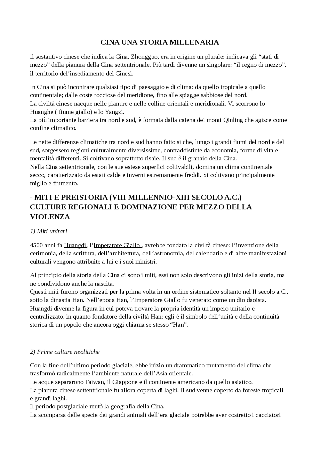 Cina Una Storia Millenaria Docsity