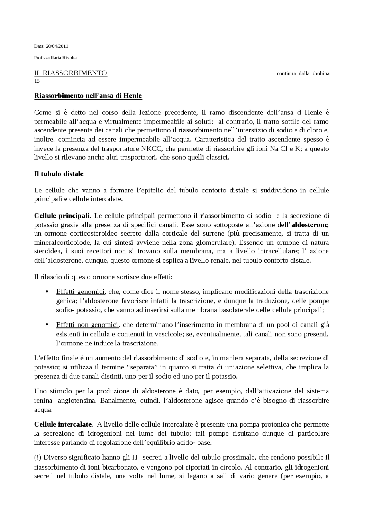 Riassorbimento nell’ansa di Henle | Sbobinature di Fisiologia Umana ...