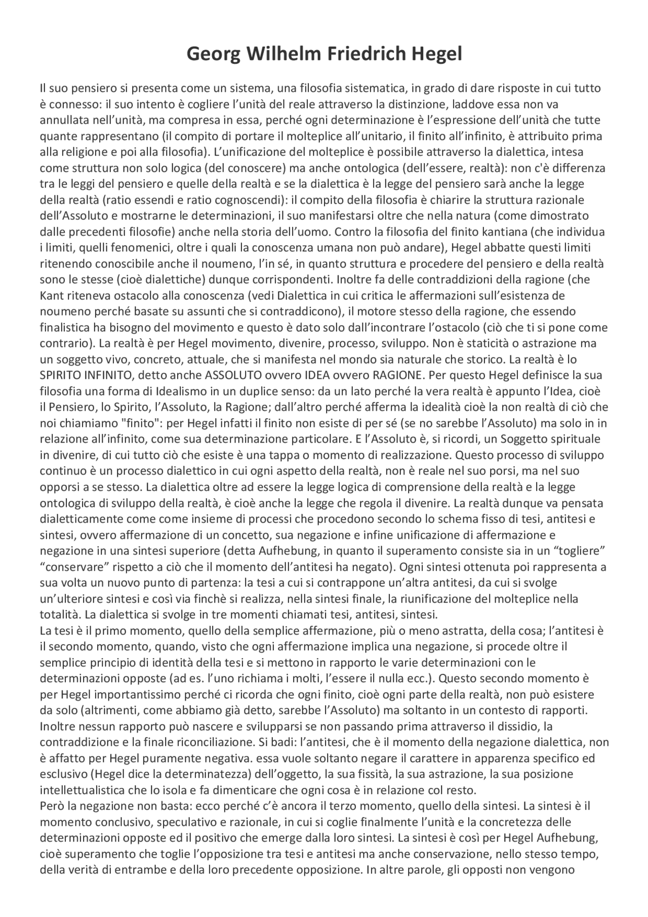 Hegel Riassunto Filosofia Docsity