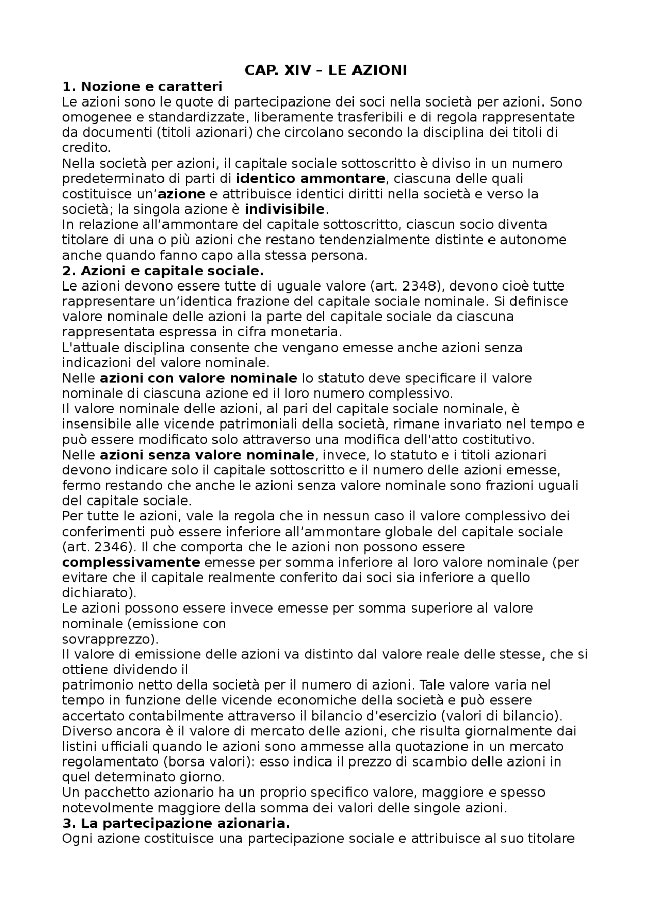 Le Azioni Cap Xiv Campobasso Docsity