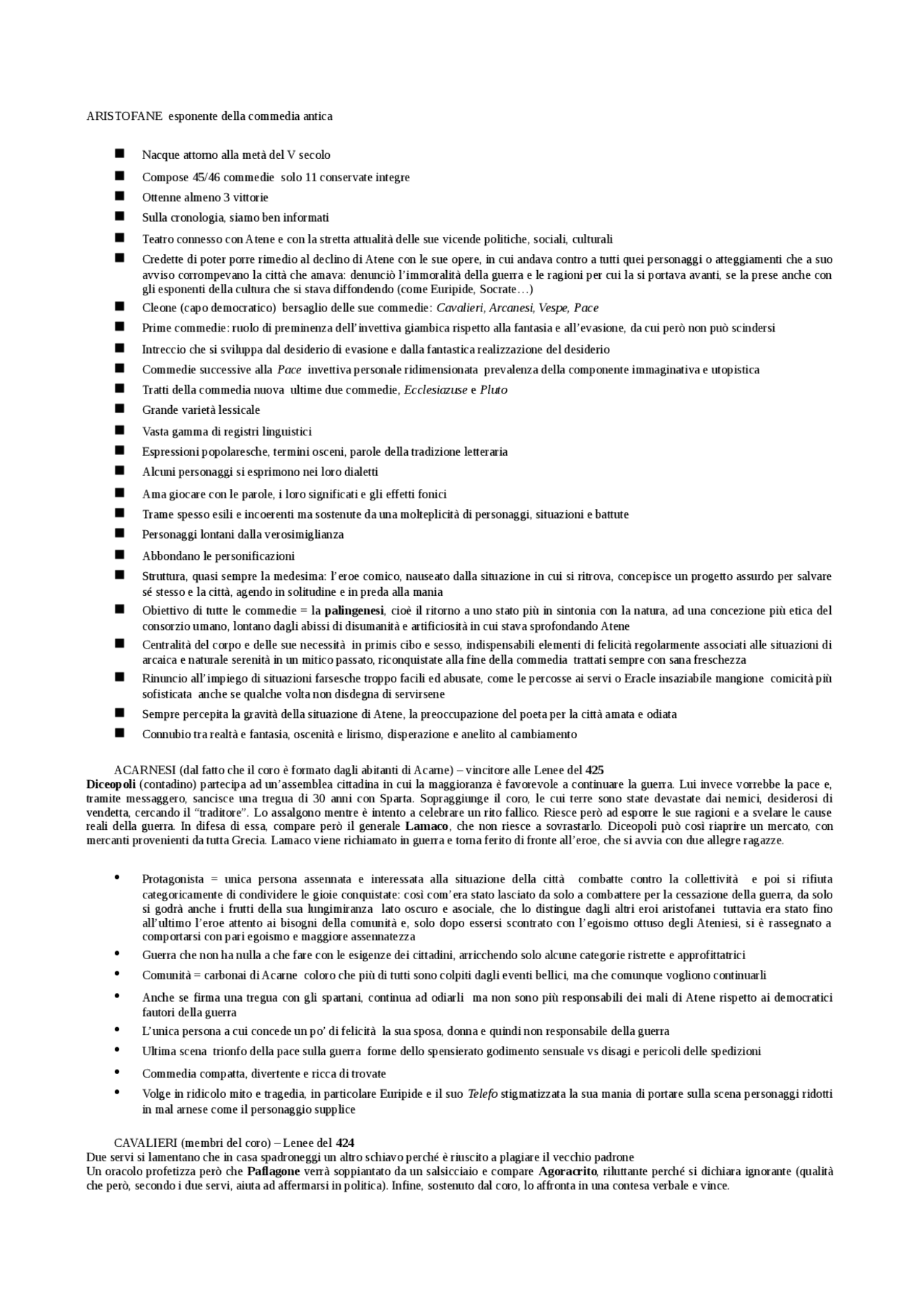 Aristofane Riassunto Docsity