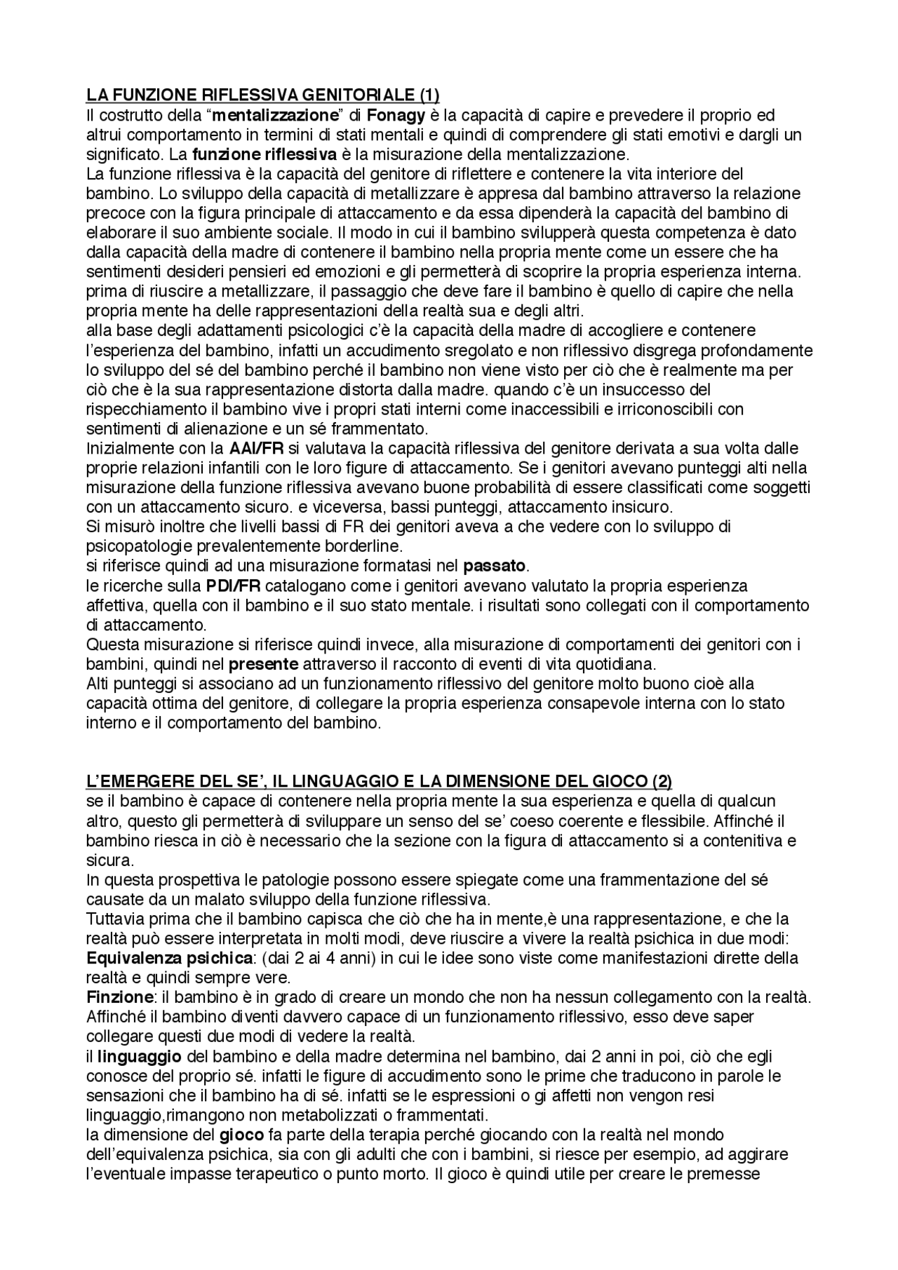 Relazione Genitoriale E Funzione Riflessiva Docsity
