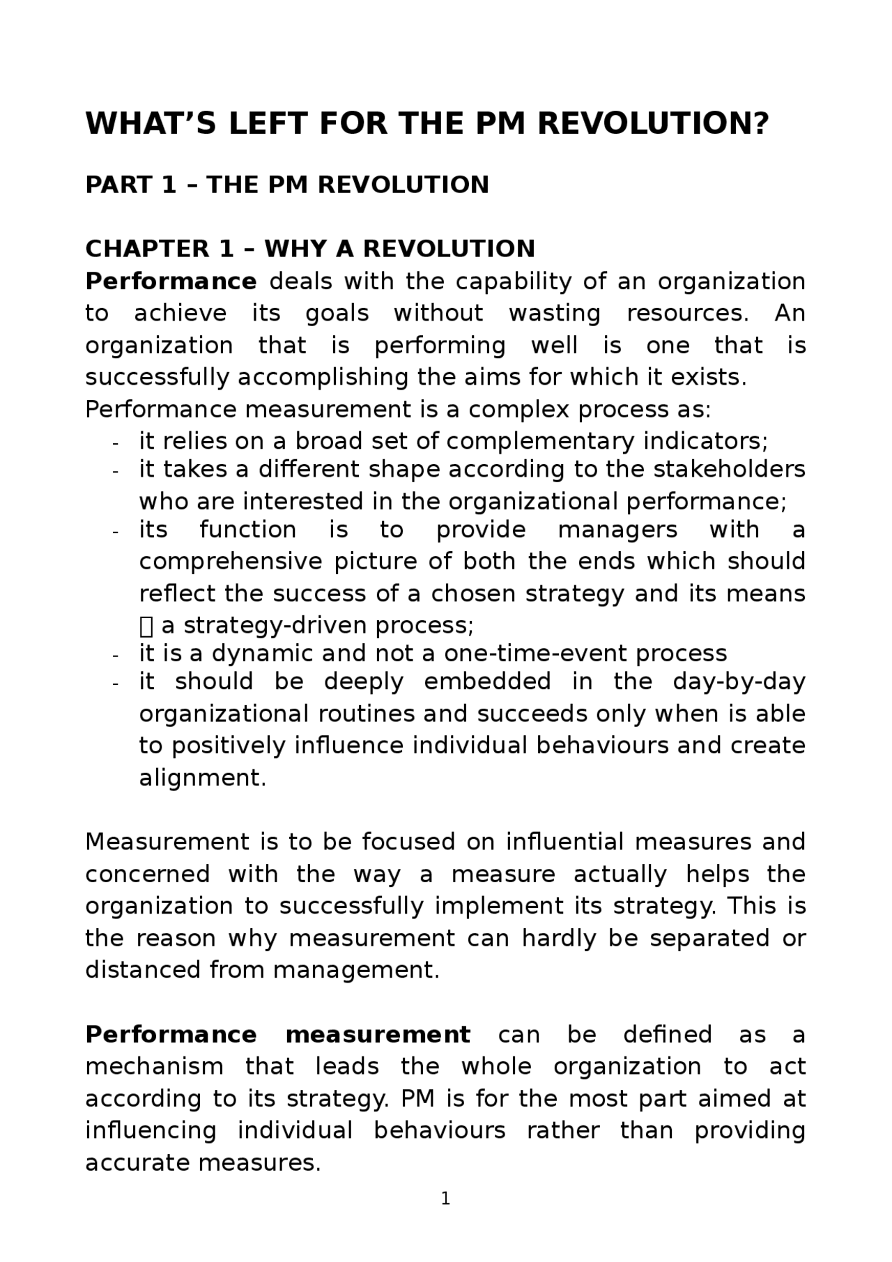 What's left from Performance Measurement revolution? - Docsity