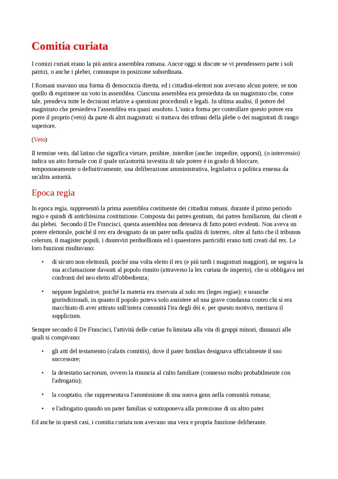 Comitia Curiata: dall'età Arcaica all'età Repubblicana - Docsity