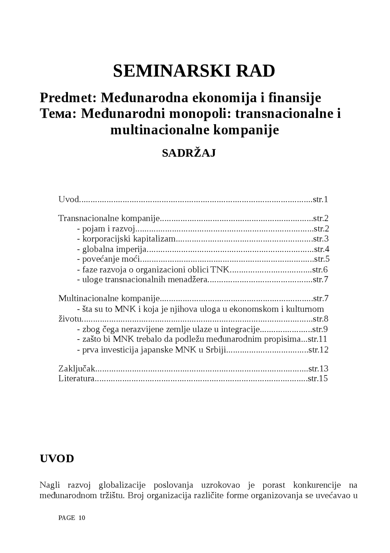 Multinacionalne Kompanije Skripte Predlog Ekonomija Docsity