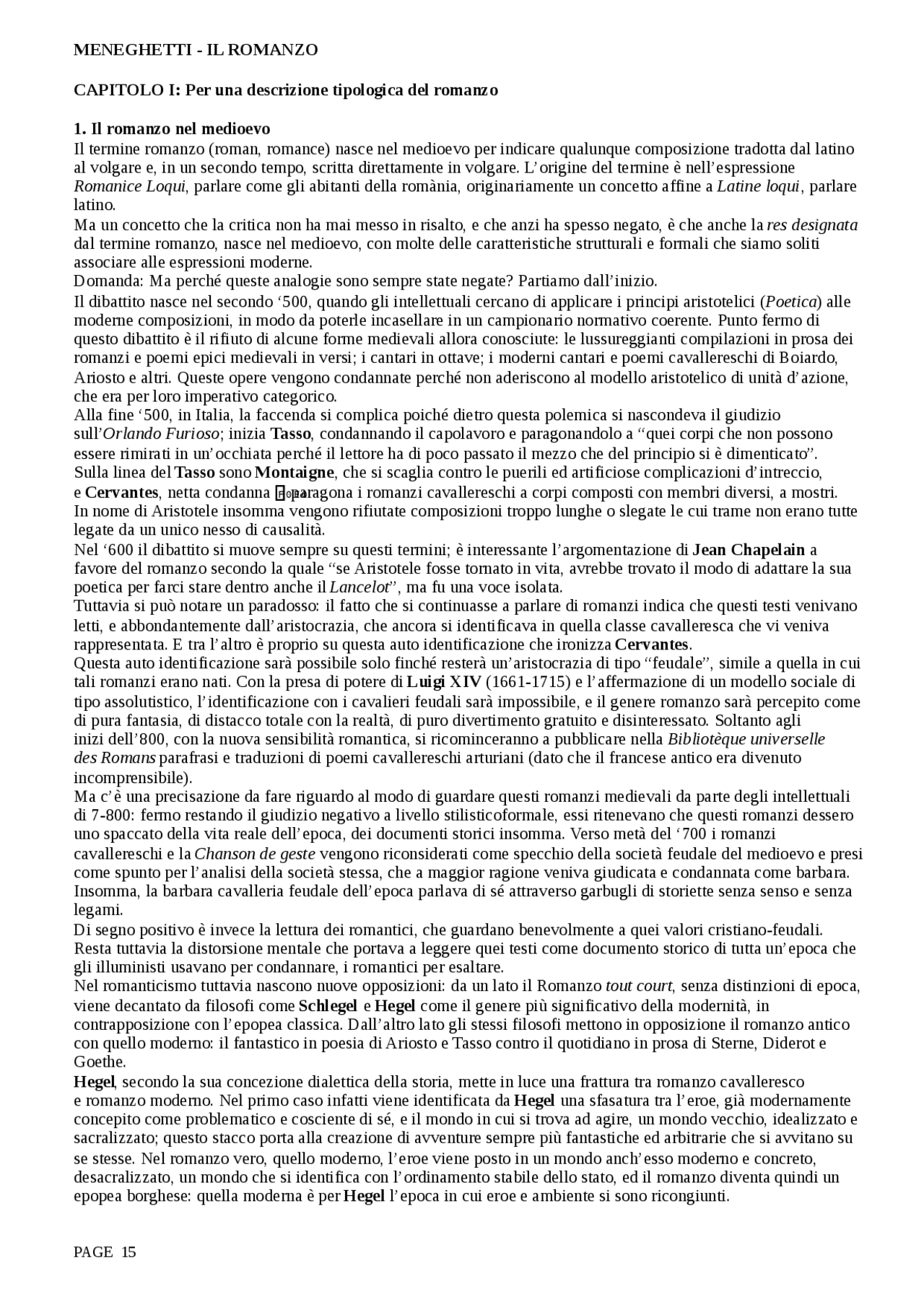 Meneghetti Il Romanzo Docsity