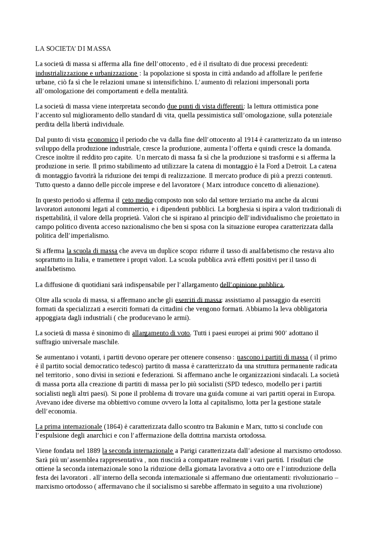 La Societa Di Massa Docsity