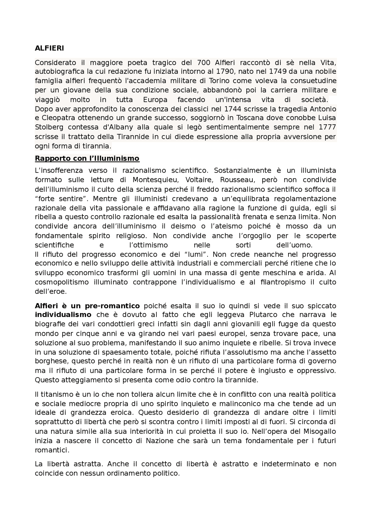 Vittorio Alfieri Vita Docsity