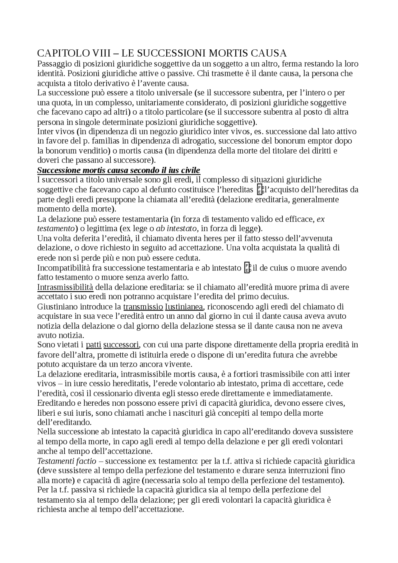 Successioni Mortis Causa Secondo Il Diritto Romano E Pretorio Docsity