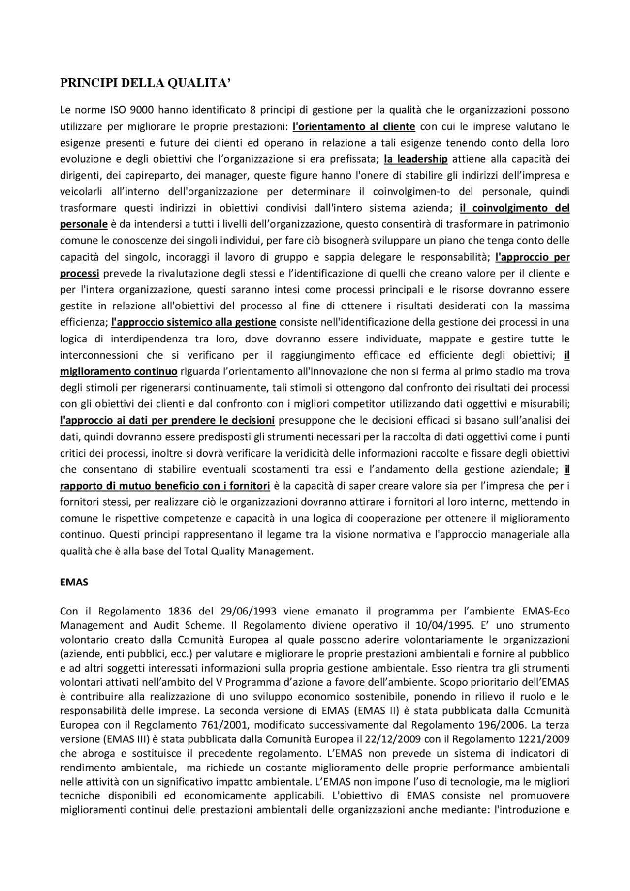 Management Della Qualità Riassunto Docsity
