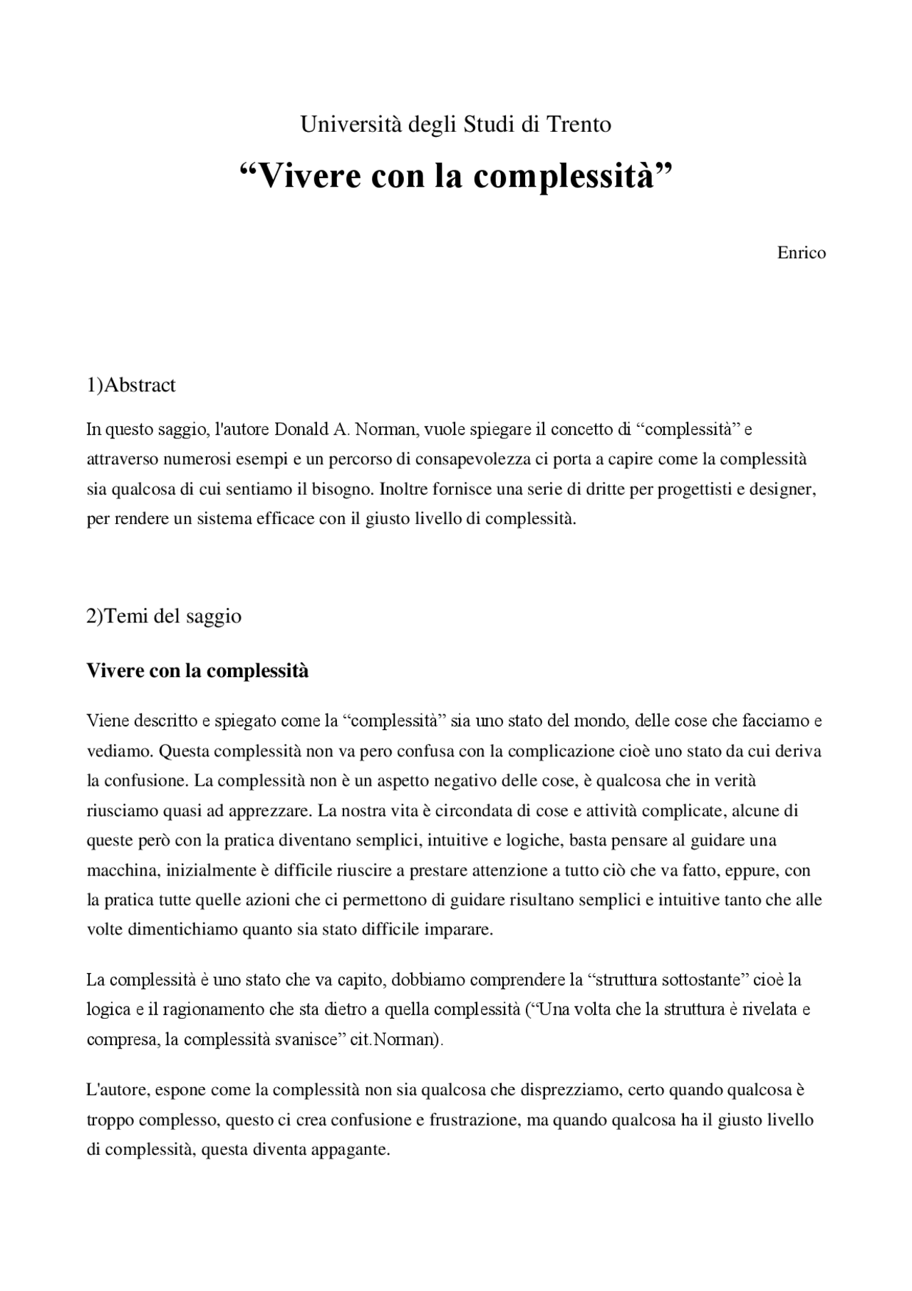 Vivere Con La Complessità Docsity