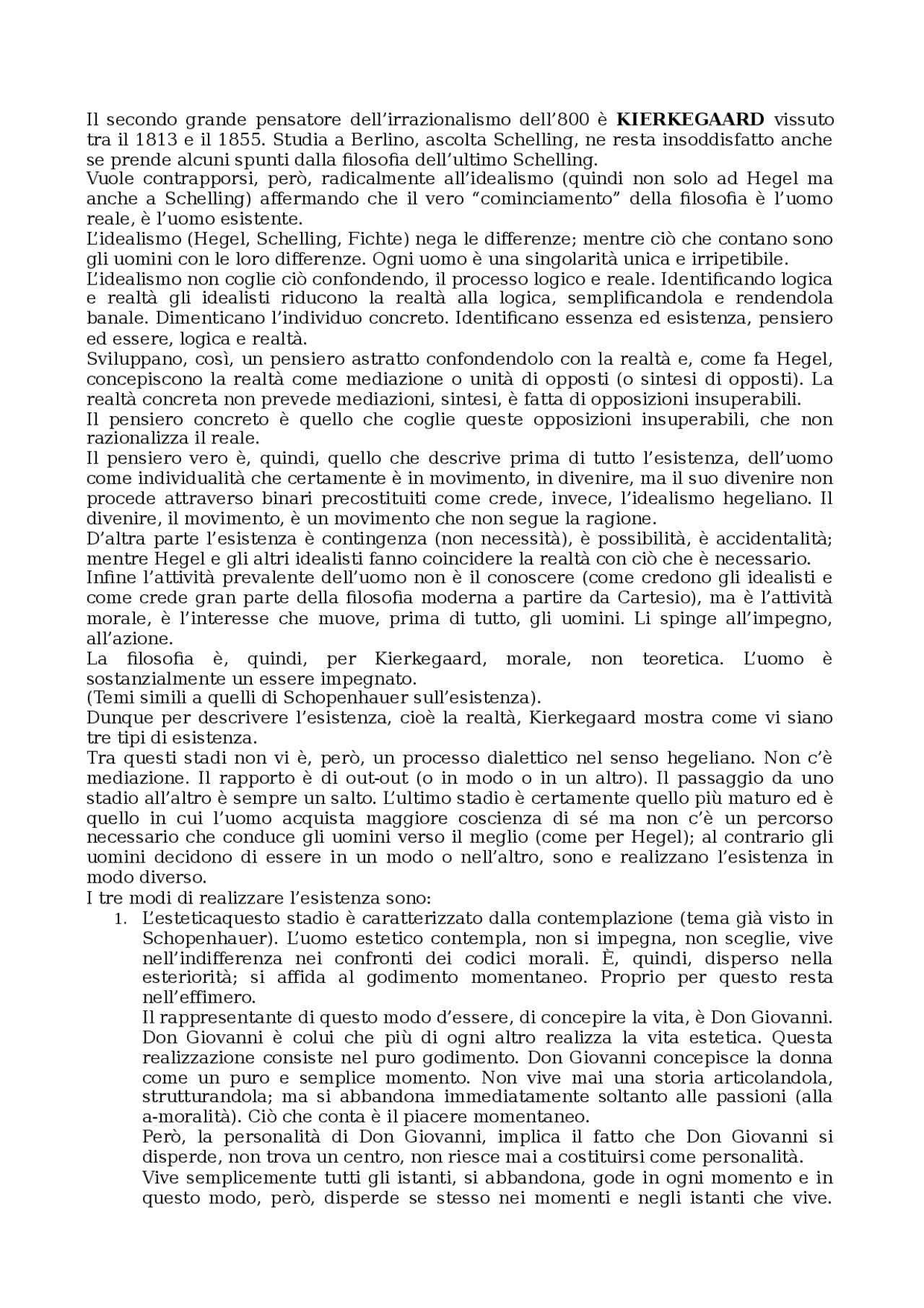 Appunti Su Kierkegaard Docsity