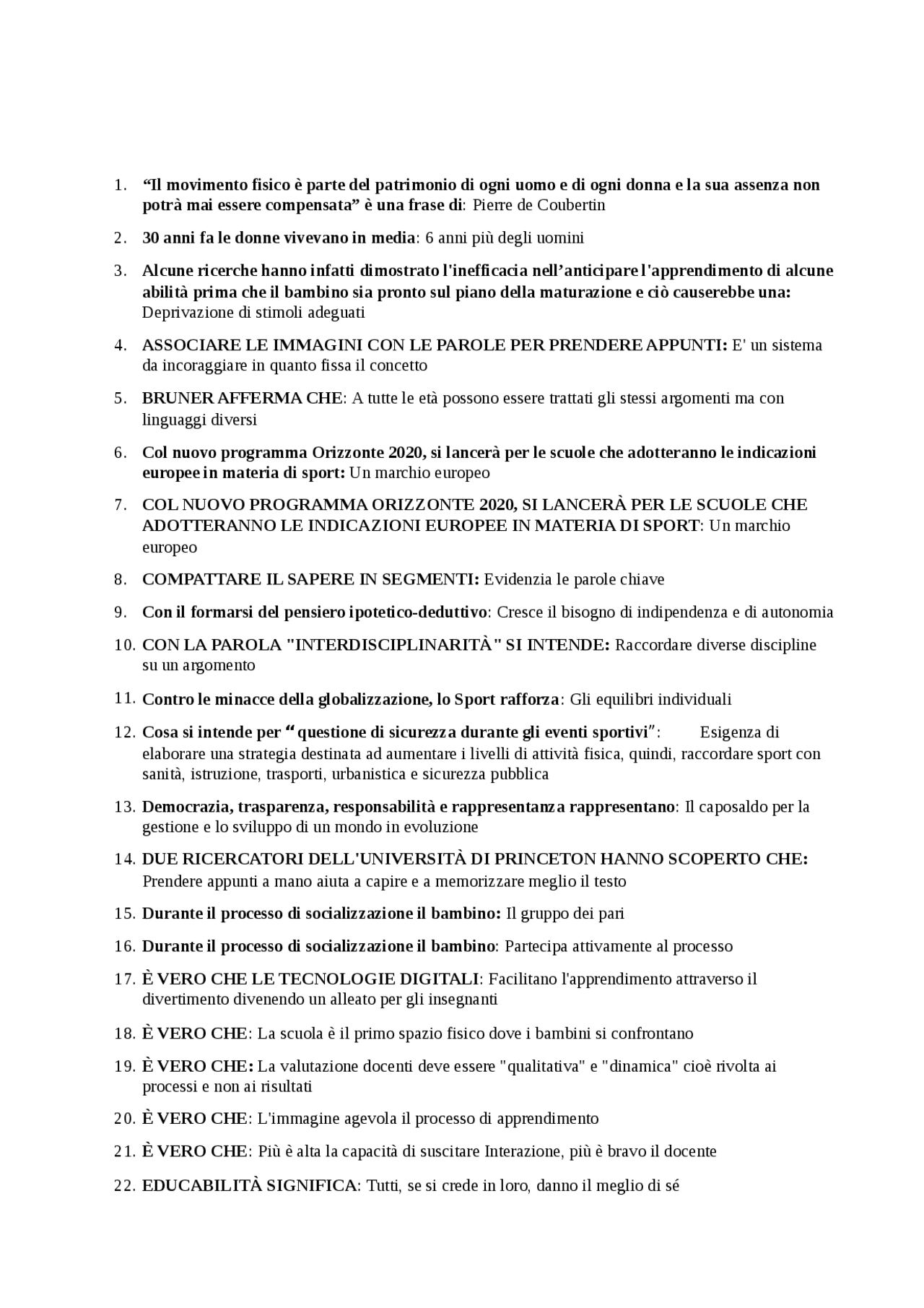 Teoria E Metodologia Delle Attività Motorie Delletà Evolutiva Docsity