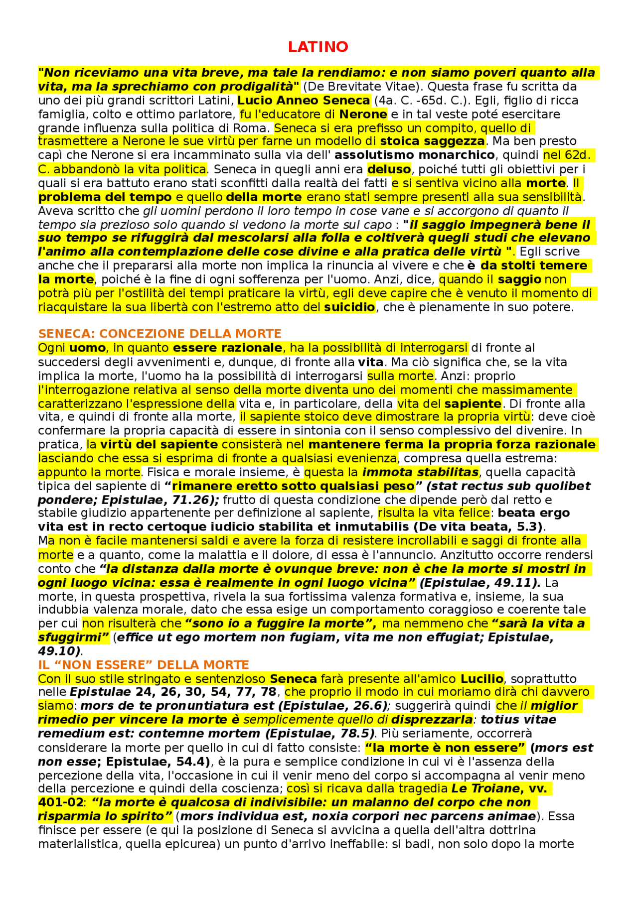 Appunti Di Latino Su Seneca Docsity